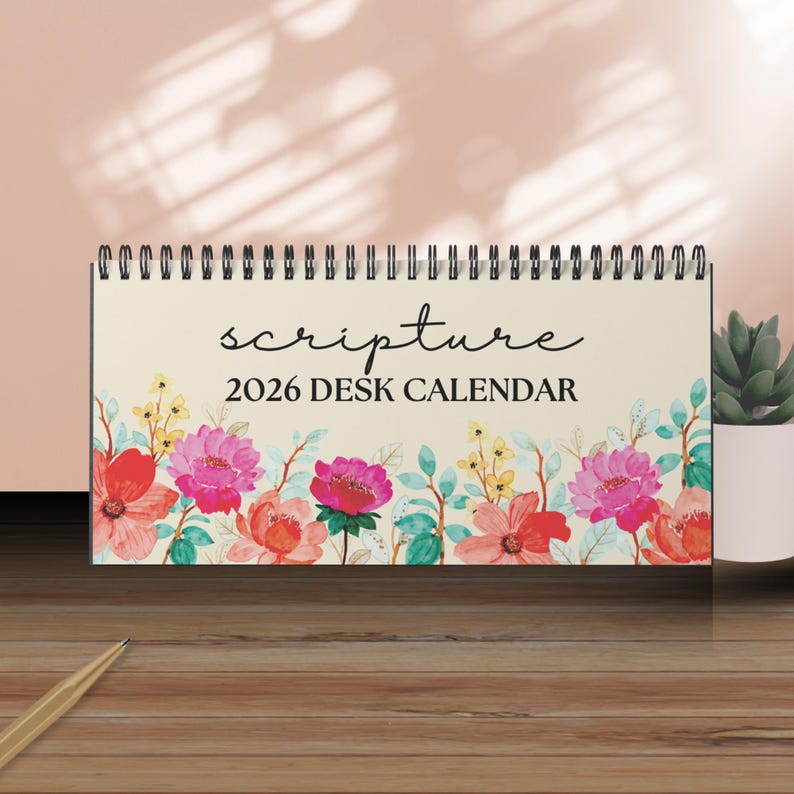 Scripture Calendar 2026 Floral Christian Desk Calendar Bible Verses ...