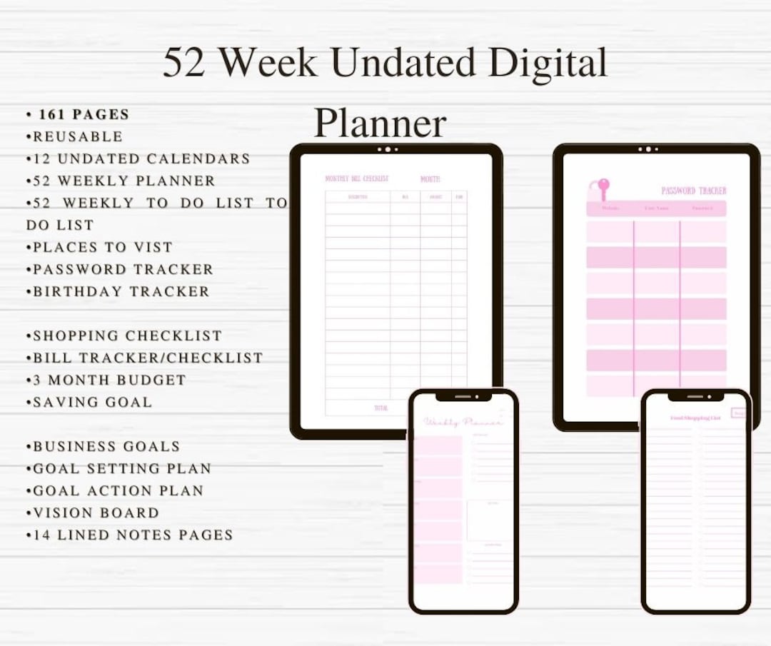 Pink Digital Planner, Undated Digital Planner, Notability Planner ...