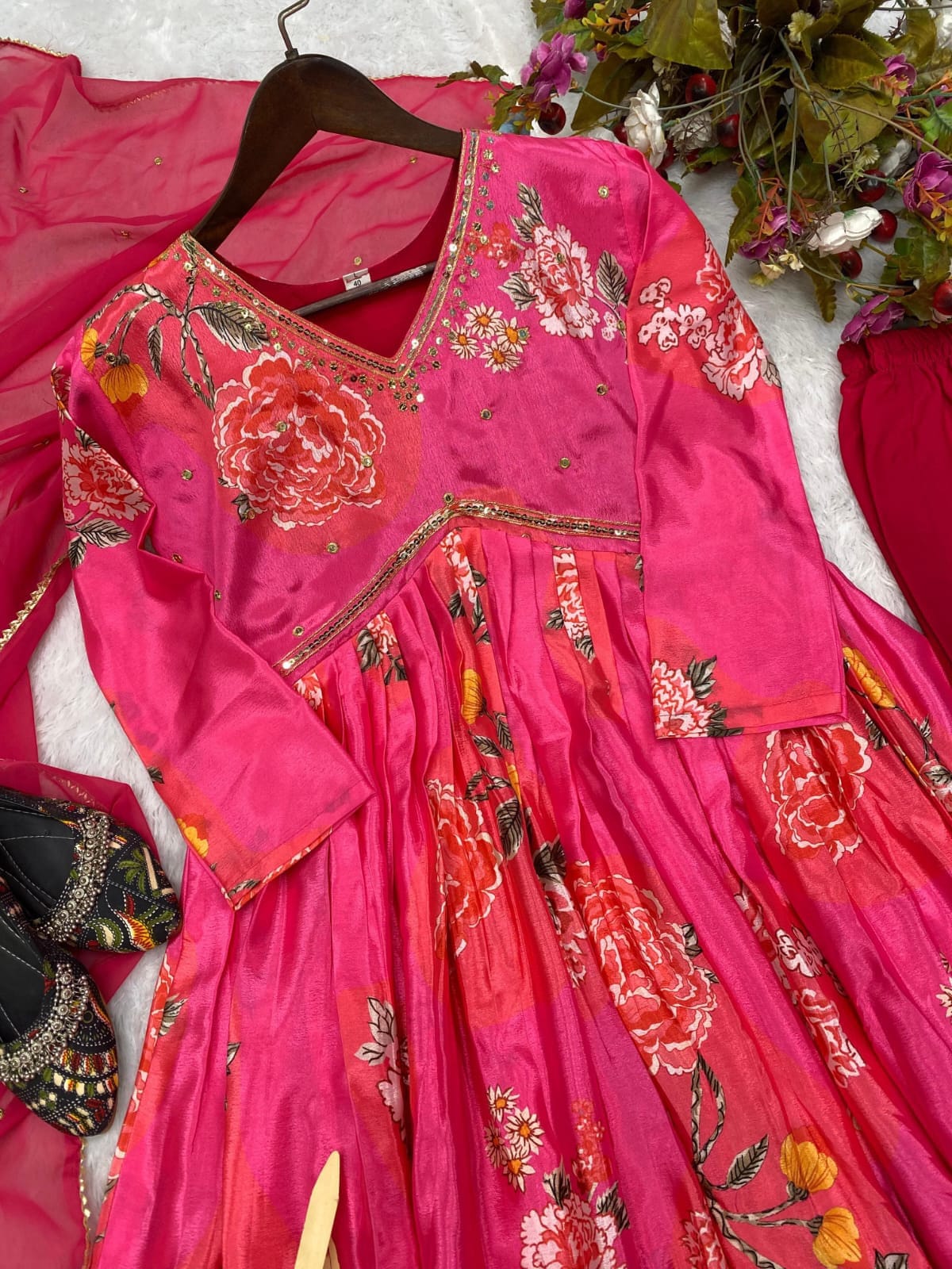 Beautiful Aliya Cut Suit Silk and Chinon Fabric Gown Pant and Dupatta ...