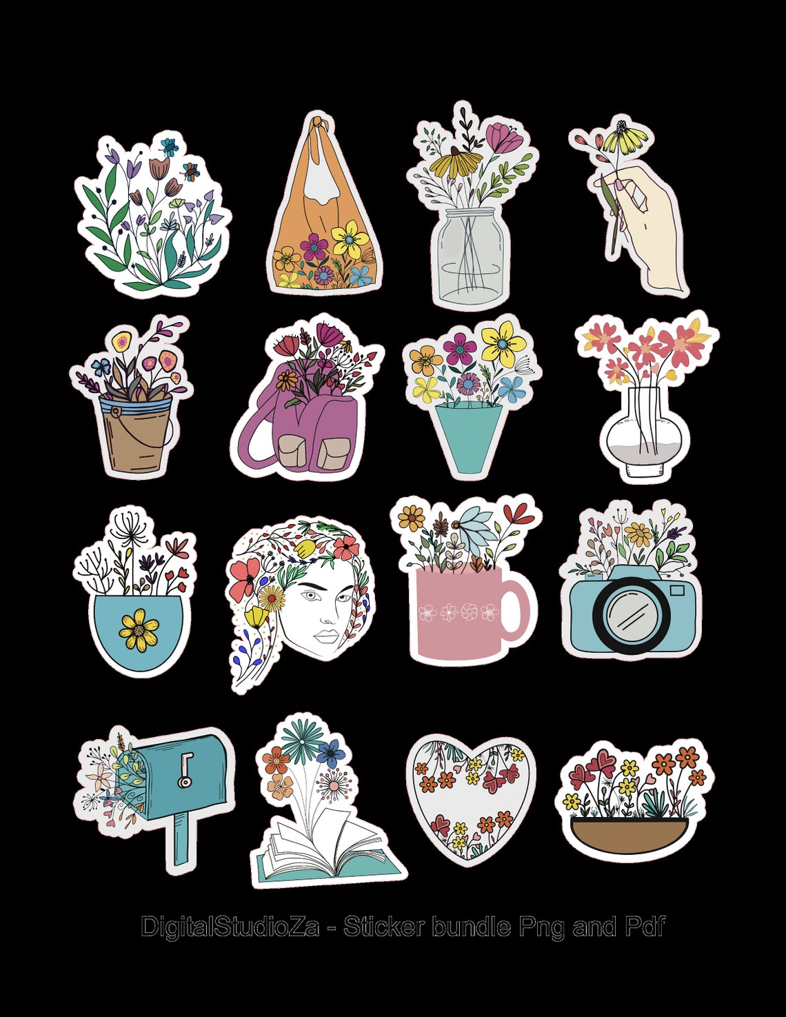 Flowers Sticker Sheet, Journal Sticker One Pager, Floral Sticker Sheet ...