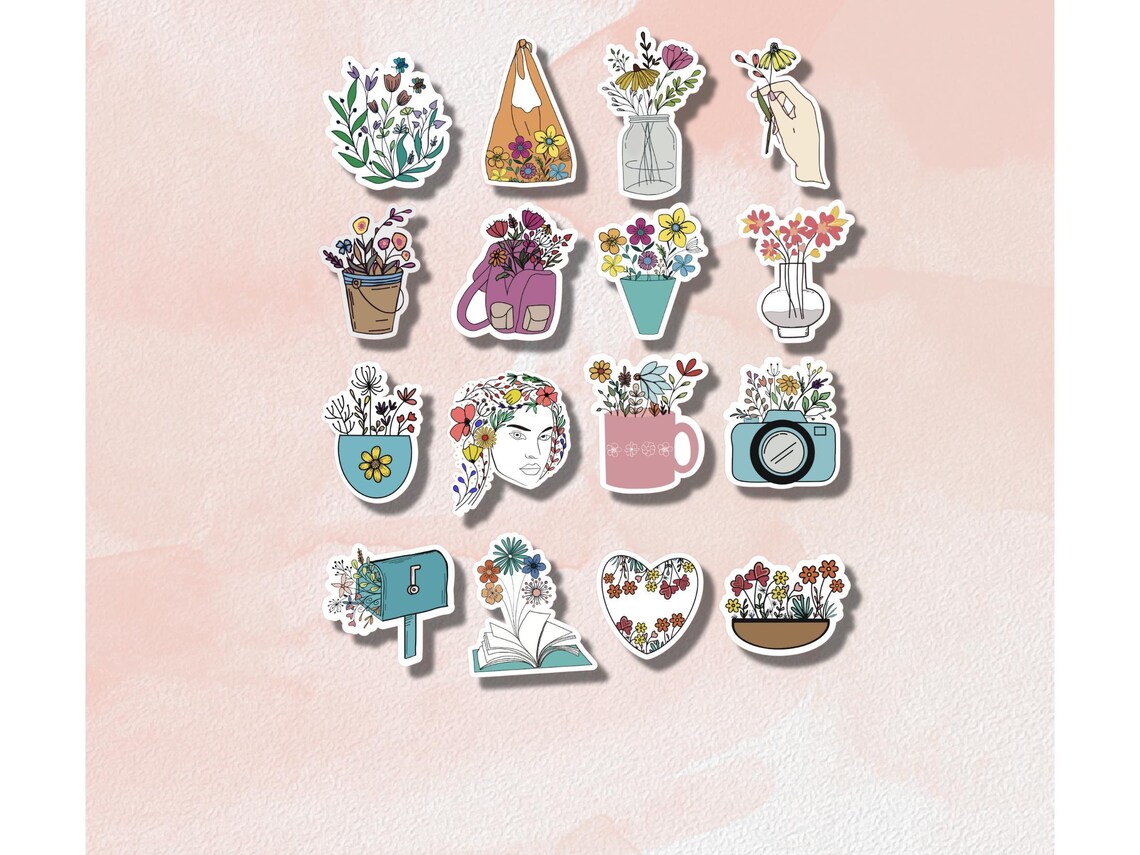 Flowers Sticker Sheet, Journal Sticker One Pager, Floral Sticker Sheet ...