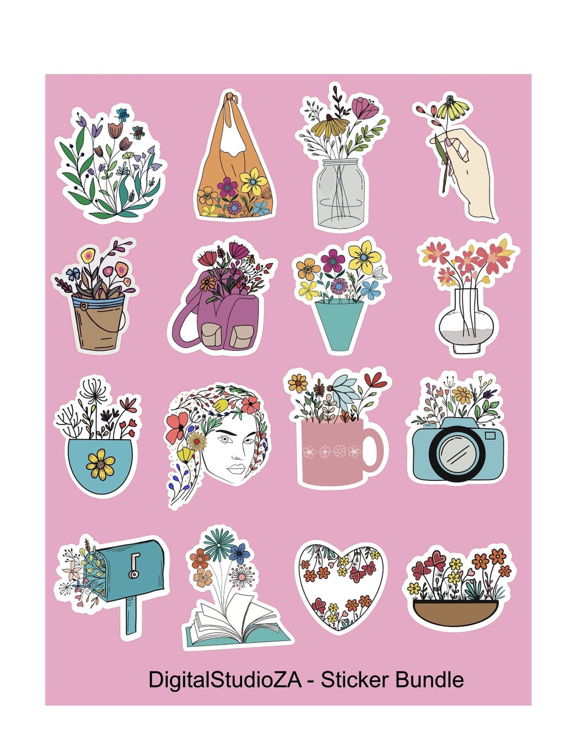 Flowers Sticker Sheet, Journal Sticker One Pager, Floral Sticker Sheet ...