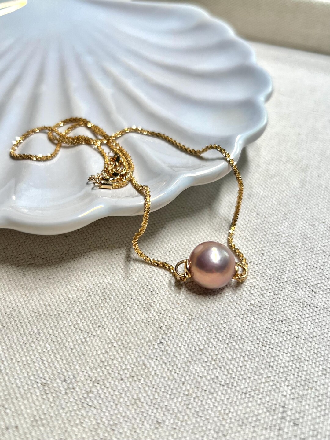 Purple Edison Pearl Necklace Dainty Pearl Necklace Gold Pearl Pendant ...