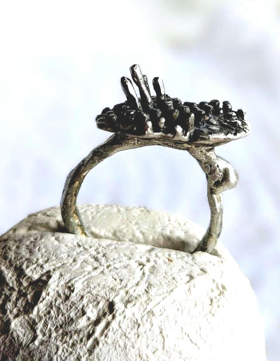 Contemporary Brutalist Ring T59 Solid Textured Iron Evoking Basalt ...