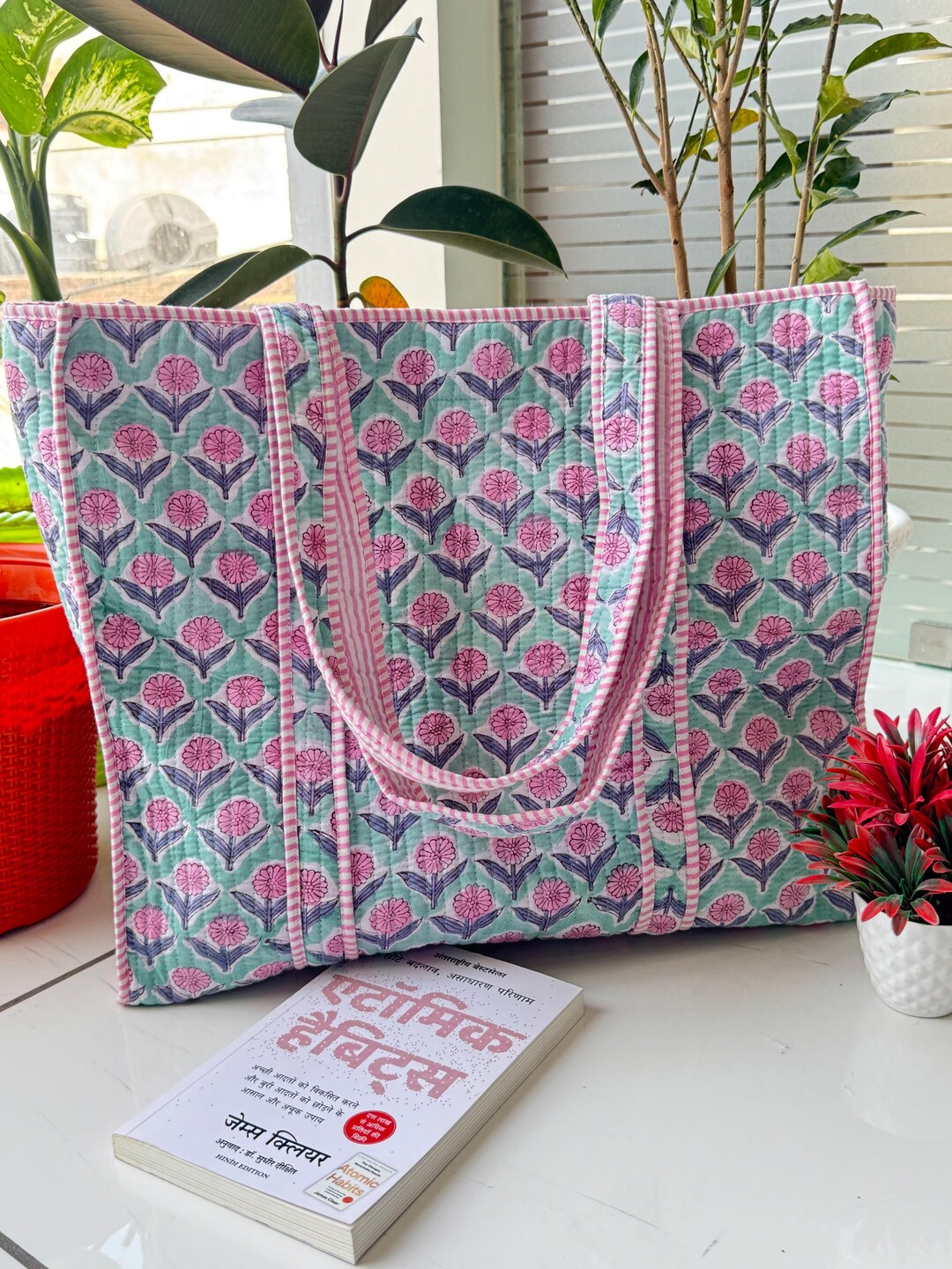 Hand Block Printed Tote Bags, Boho Quilted Tote Bag, Large Quilted Bag ...