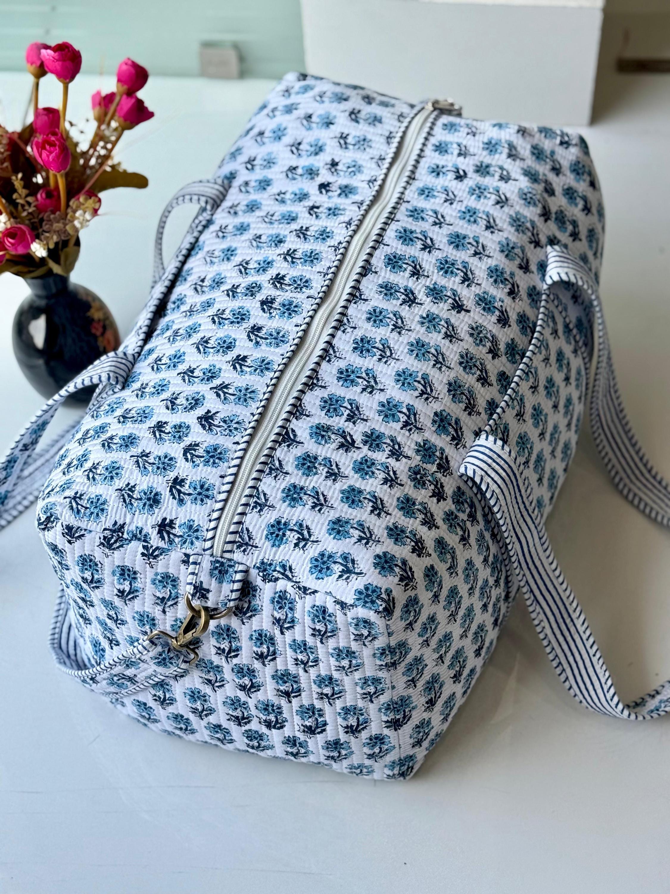 Hand Block Print Cotton Duffle, Women's Weekender Bag, Quilted Boho ...