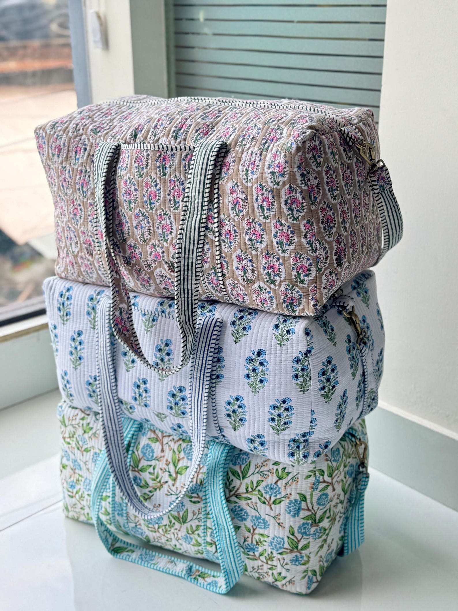 Hand Block Print Cotton Duffle, Women's Weekender Bag, Quilted Boho ...