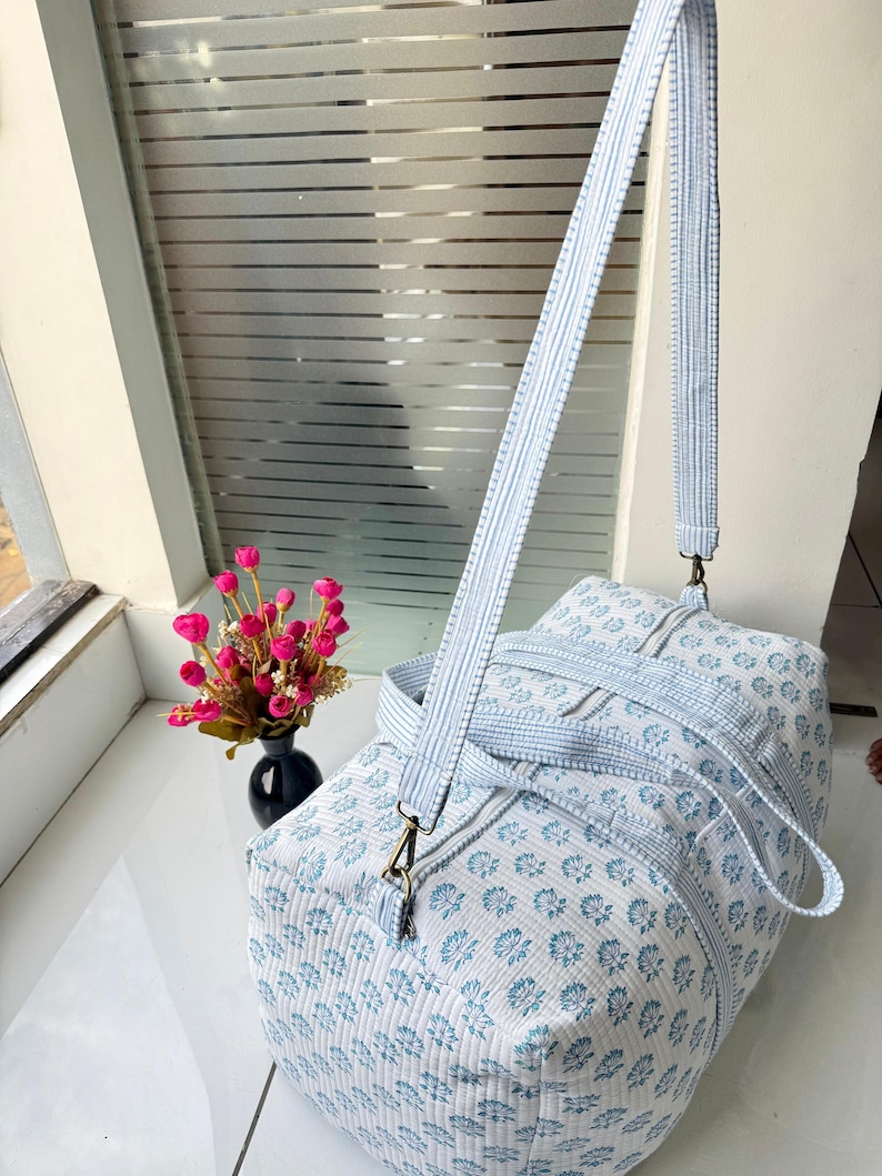 Hand Block Print Cotton Duffle, Women's Weekender Bag, Quilted Boho ...