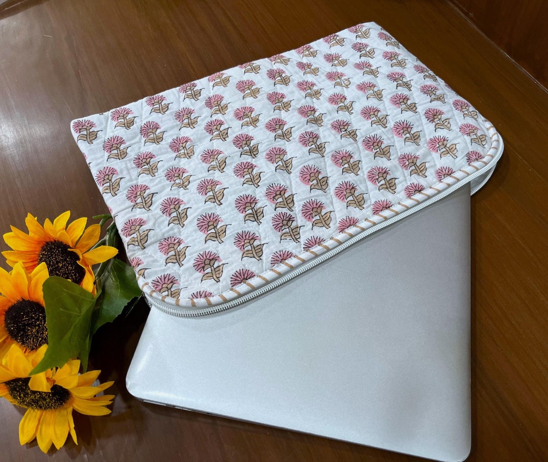 Block Print Floral Laptop Bag, Boho Cotton Quilted Computer Cover ...