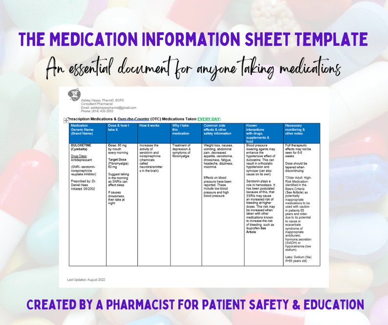 Medication Information Sheet & How-to Tutorial (medication Log ...