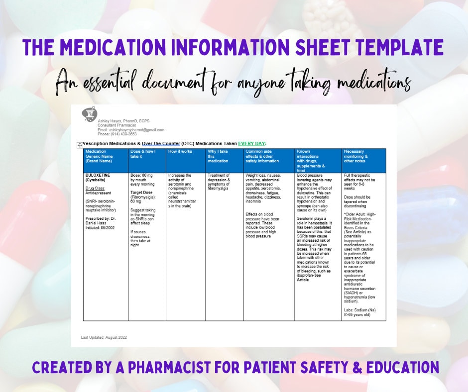 Medication Information Sheet & How-to Tutorial (medication Log ...