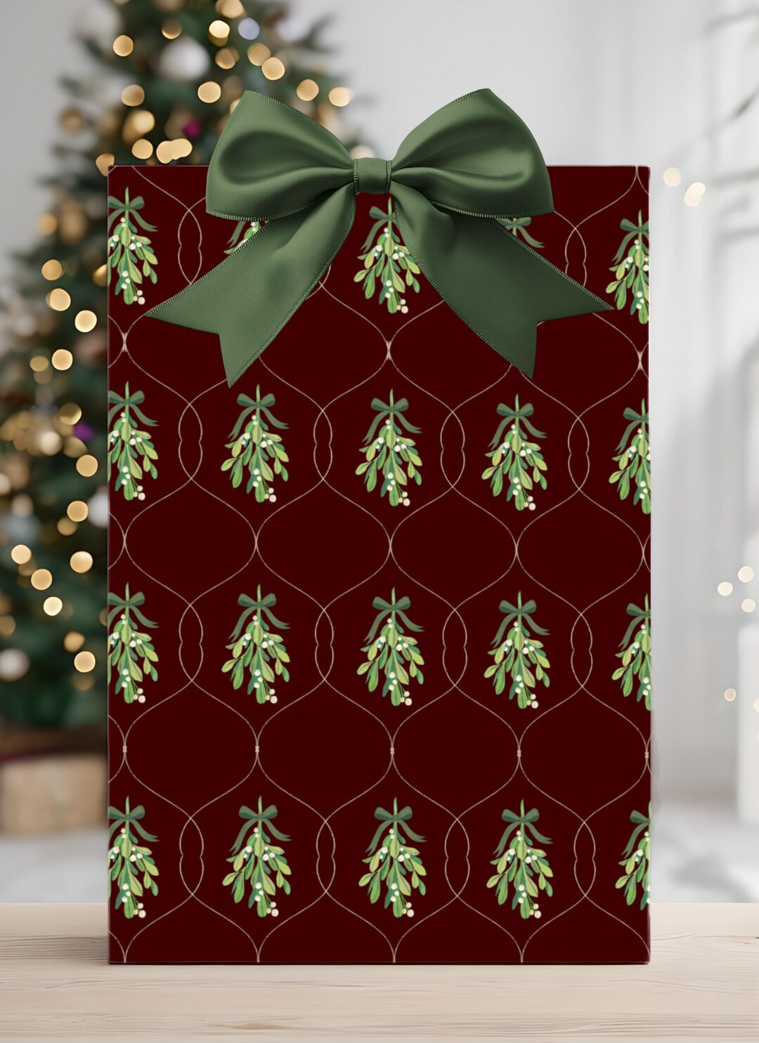 Christmas Garland Crimson Wrapping Paper - Etsy
