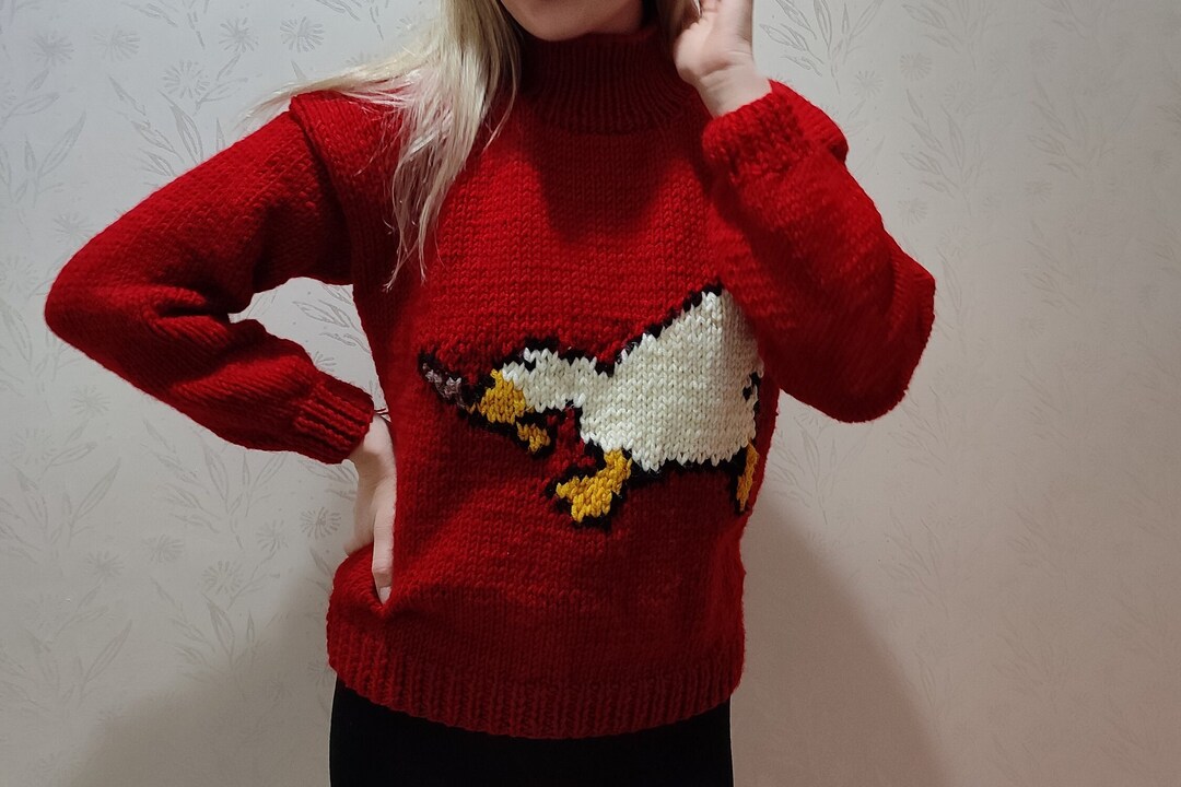 Hand-knitted Goose Crewneck Sweater: Vintage Cartoon Wool Blend - Etsy