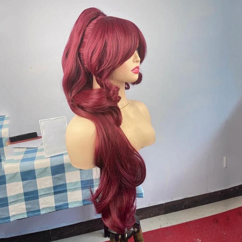 Long Red Wig With Bangs - Etsy