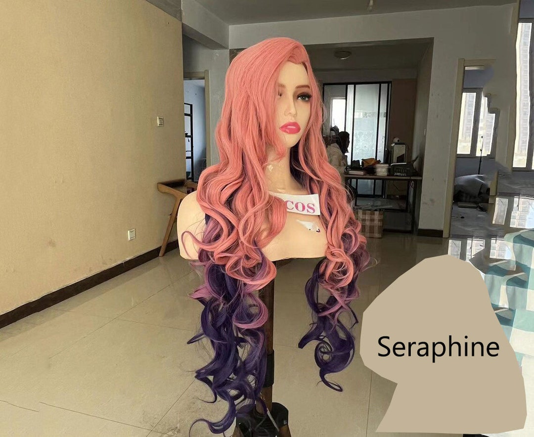 Wig Cosplay Wig Seraphine Wig Costume Wig With Bangs Long PINK Role ...