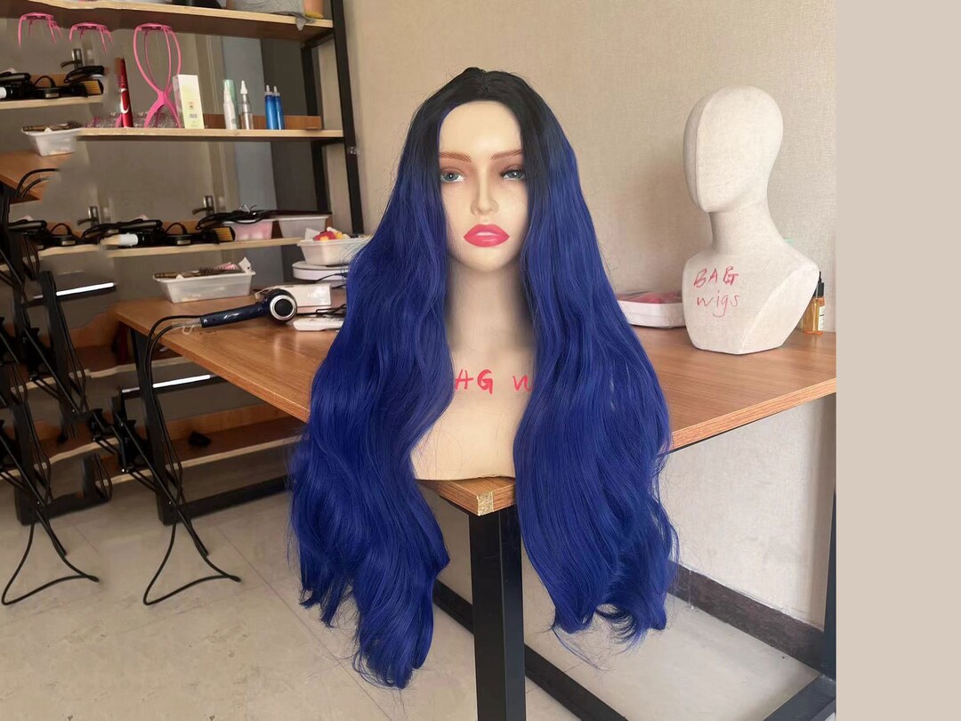 Wig Cosplay Wig Evie Wig Blue Long Body Wave Wavy Wig Halloween Costume ...