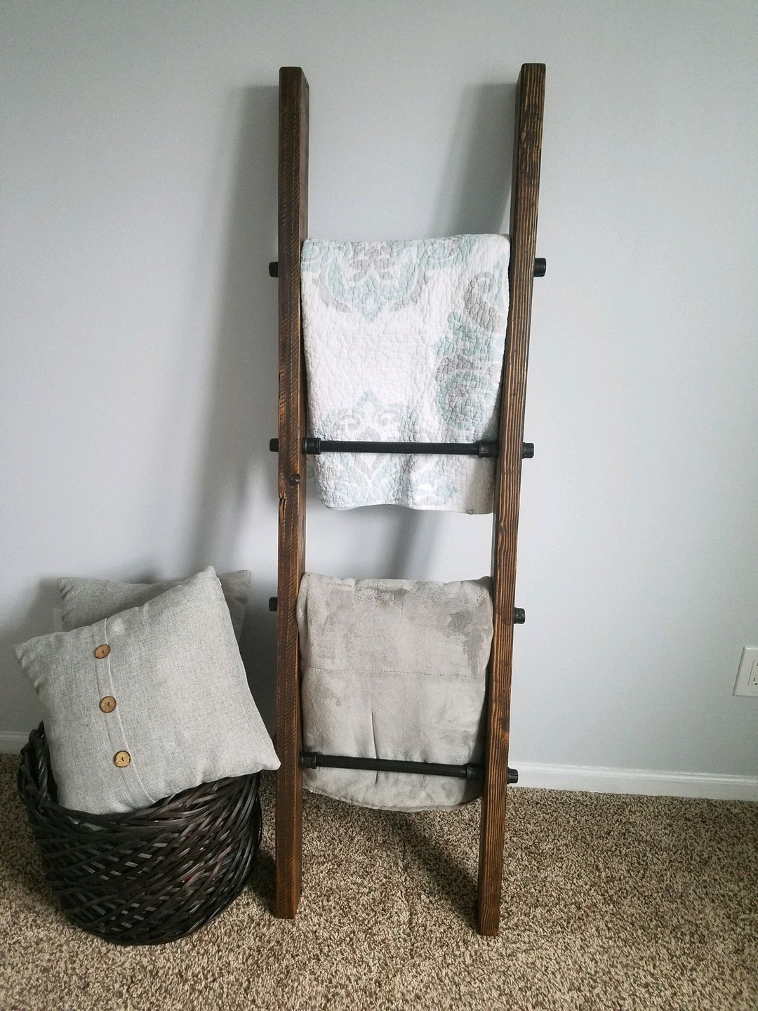 Industrial Blanket Ladder, Steel Pipe and Rustic Wood Ladder - Etsy