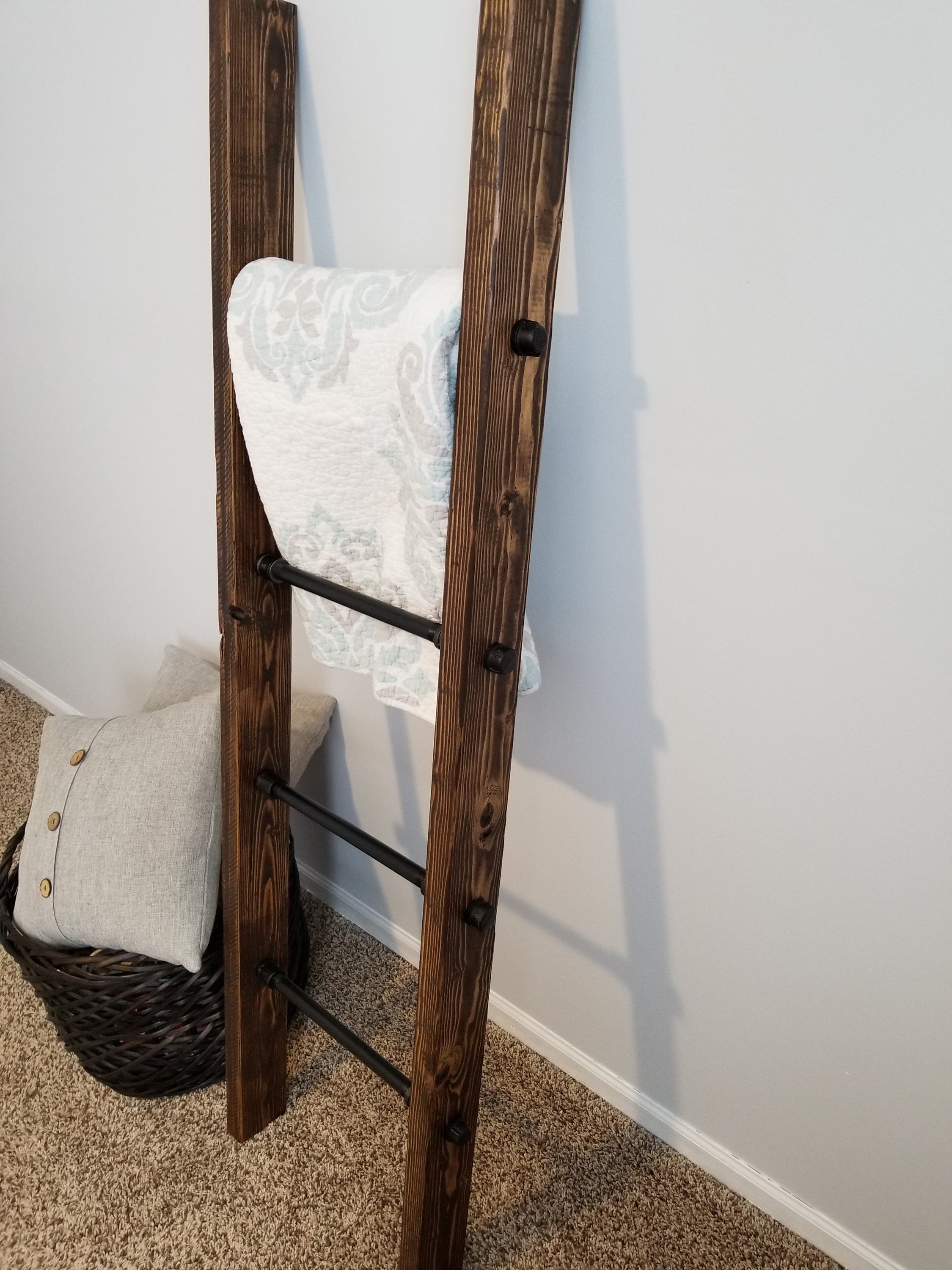 Industrial Blanket Ladder, Steel Pipe and Rustic Wood Ladder - Etsy
