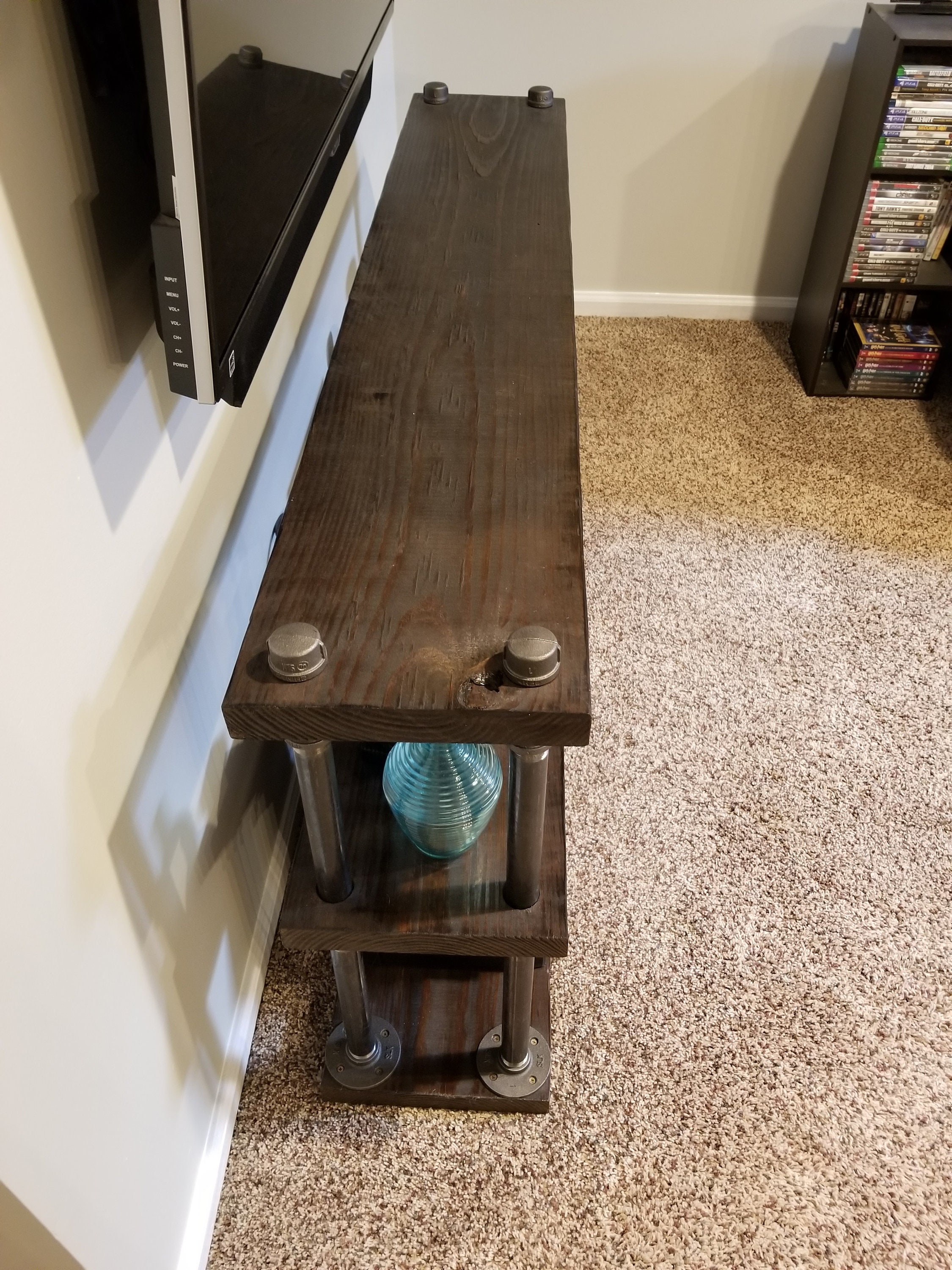 Industrial TV Stand With Steel Pipe Supports - Etsy