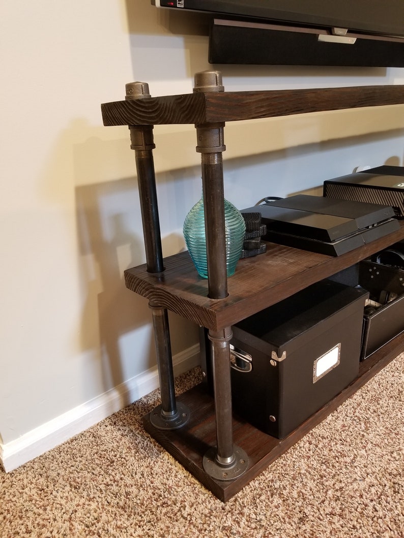 Industrial TV Stand With Steel Pipe Supports - Etsy