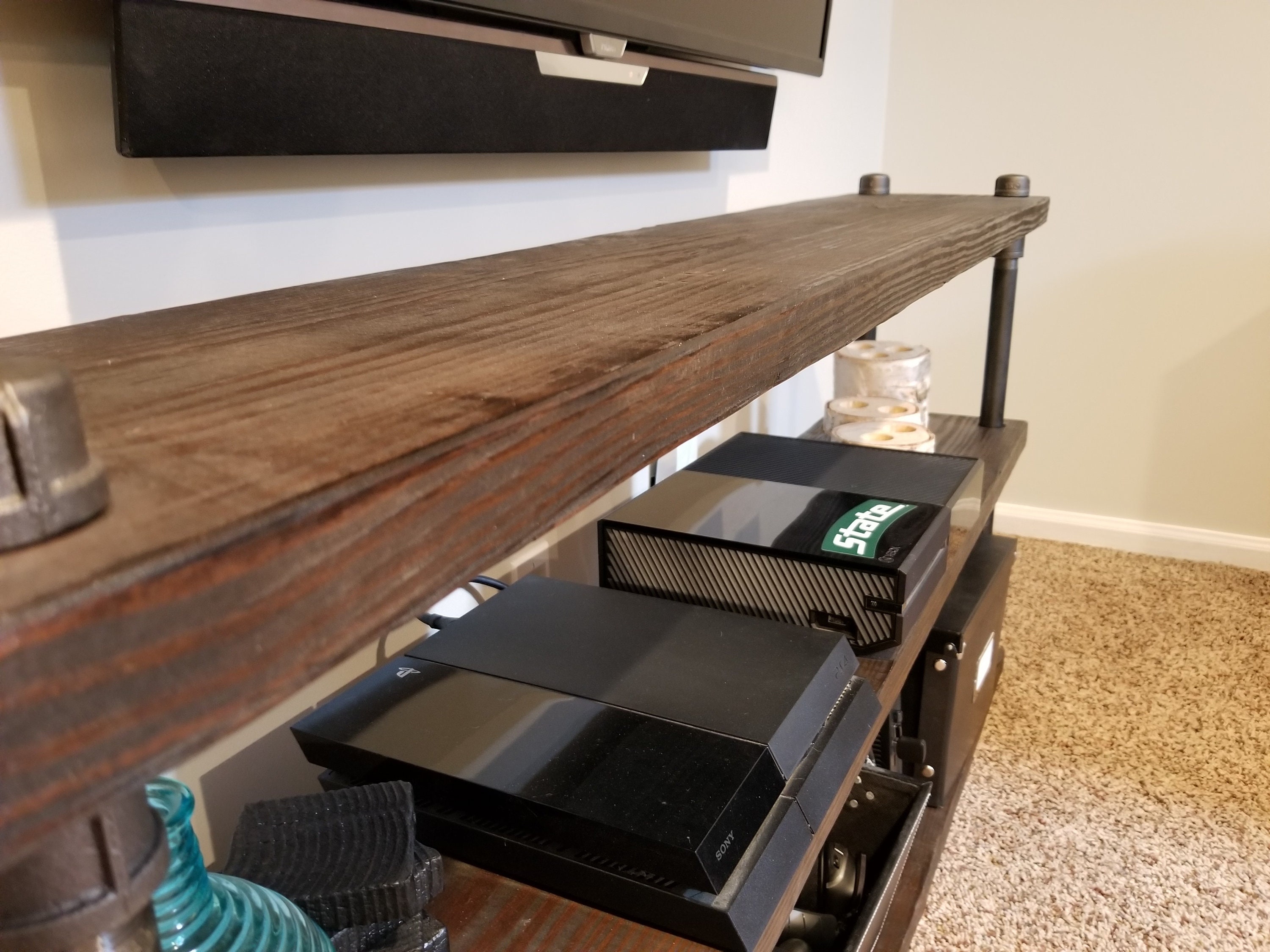Industrial TV Stand With Steel Pipe Supports - Etsy