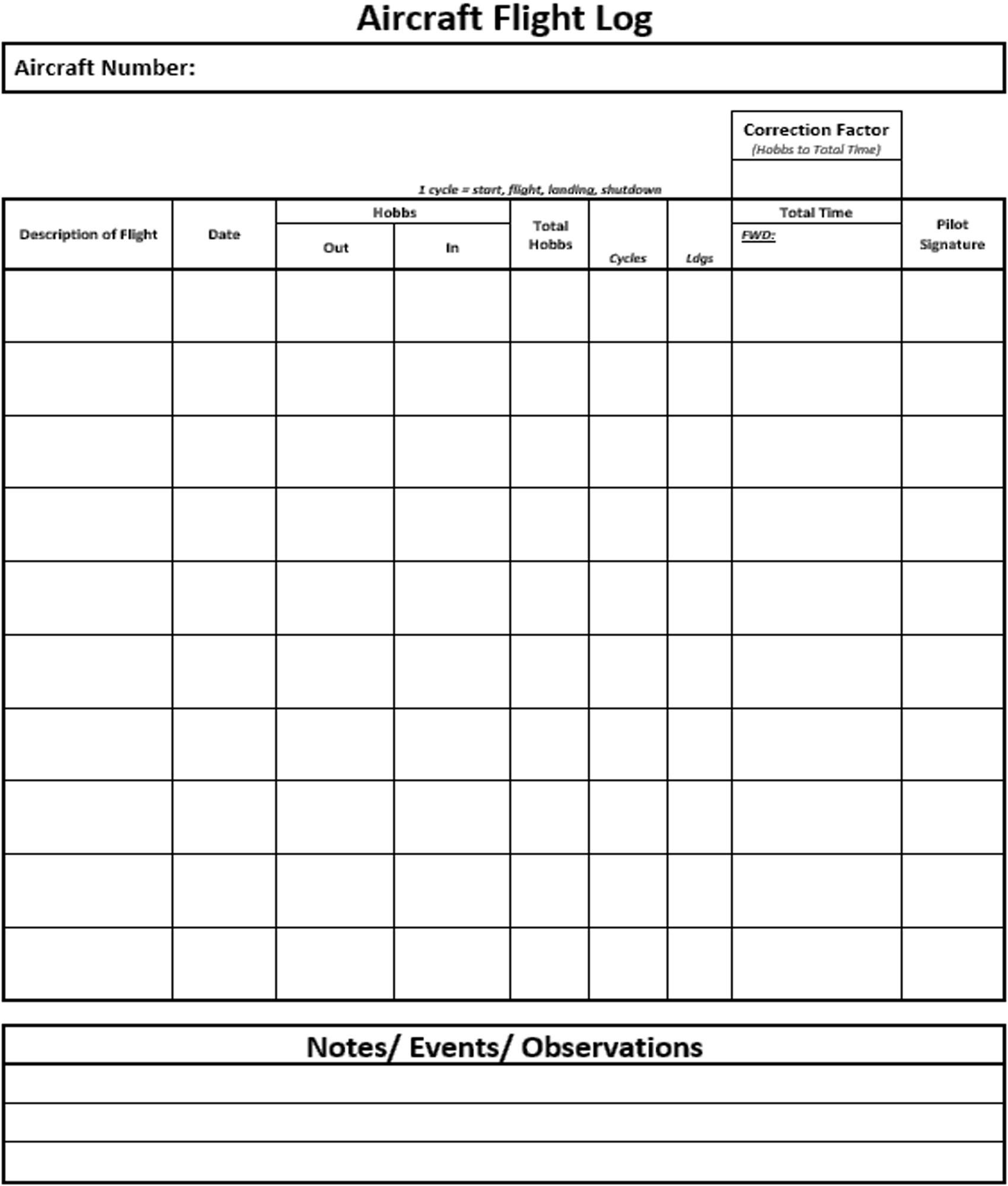 Aircraft Flight Log Book, Pilot Aviation Template (digital File) - Etsy