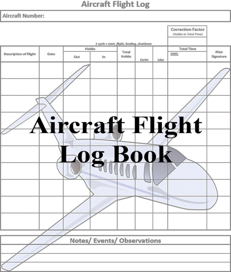 Aircraft Flight Log Book, Pilot Aviation Template (digital File) - Etsy
