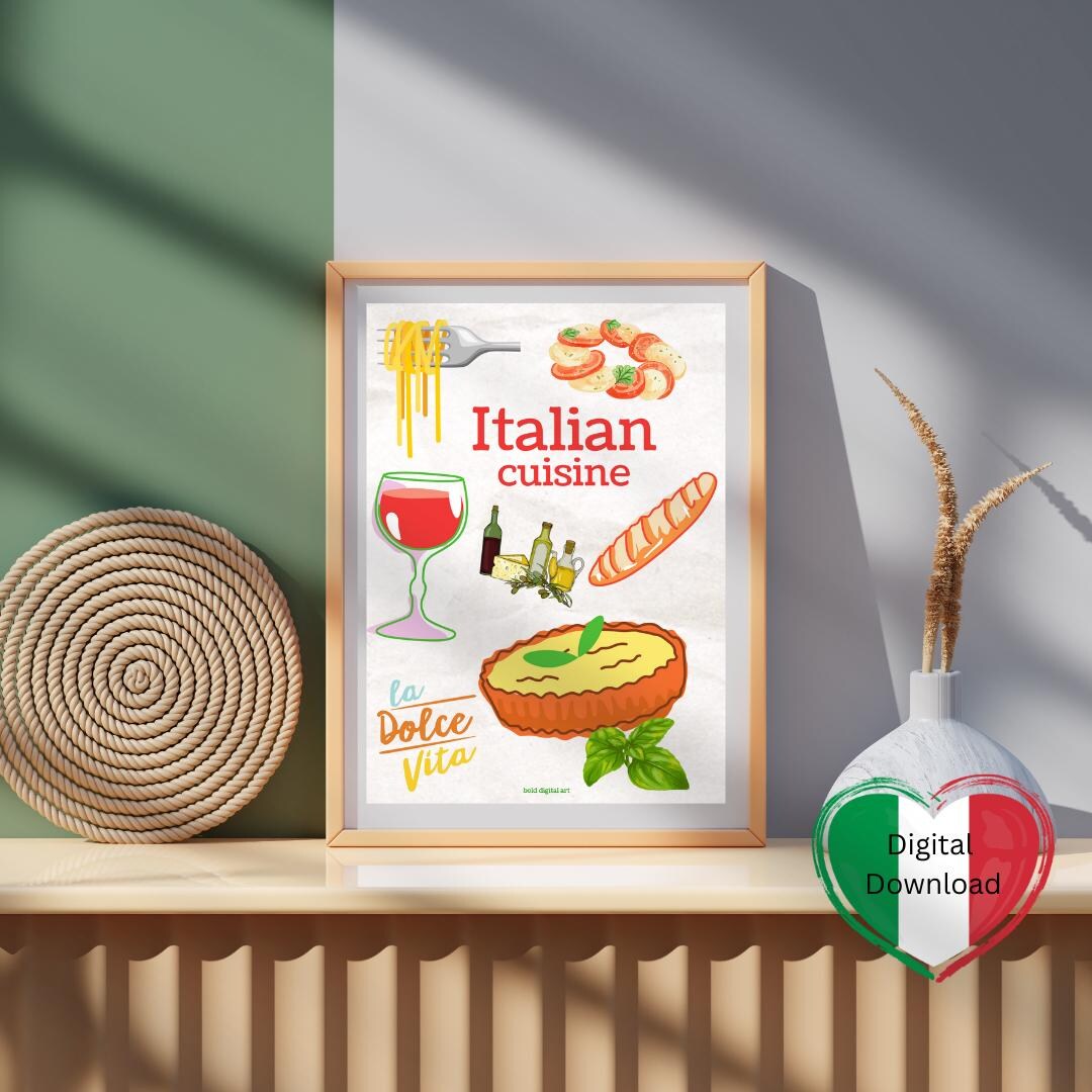 Retro Cute Italian Food Print, Vintage Kitchen Poster, Kitchen Wall Art ...