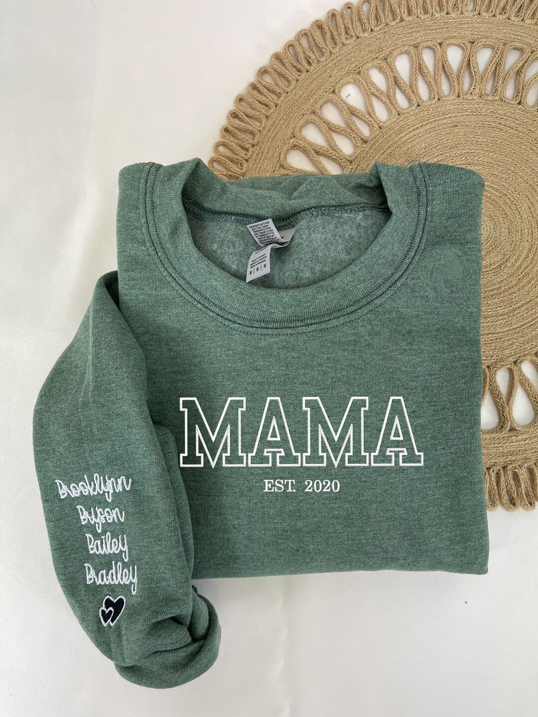 Custom Embroidered Mama EST Sweatshirt, Custom Embroidered Sweatshirt ...