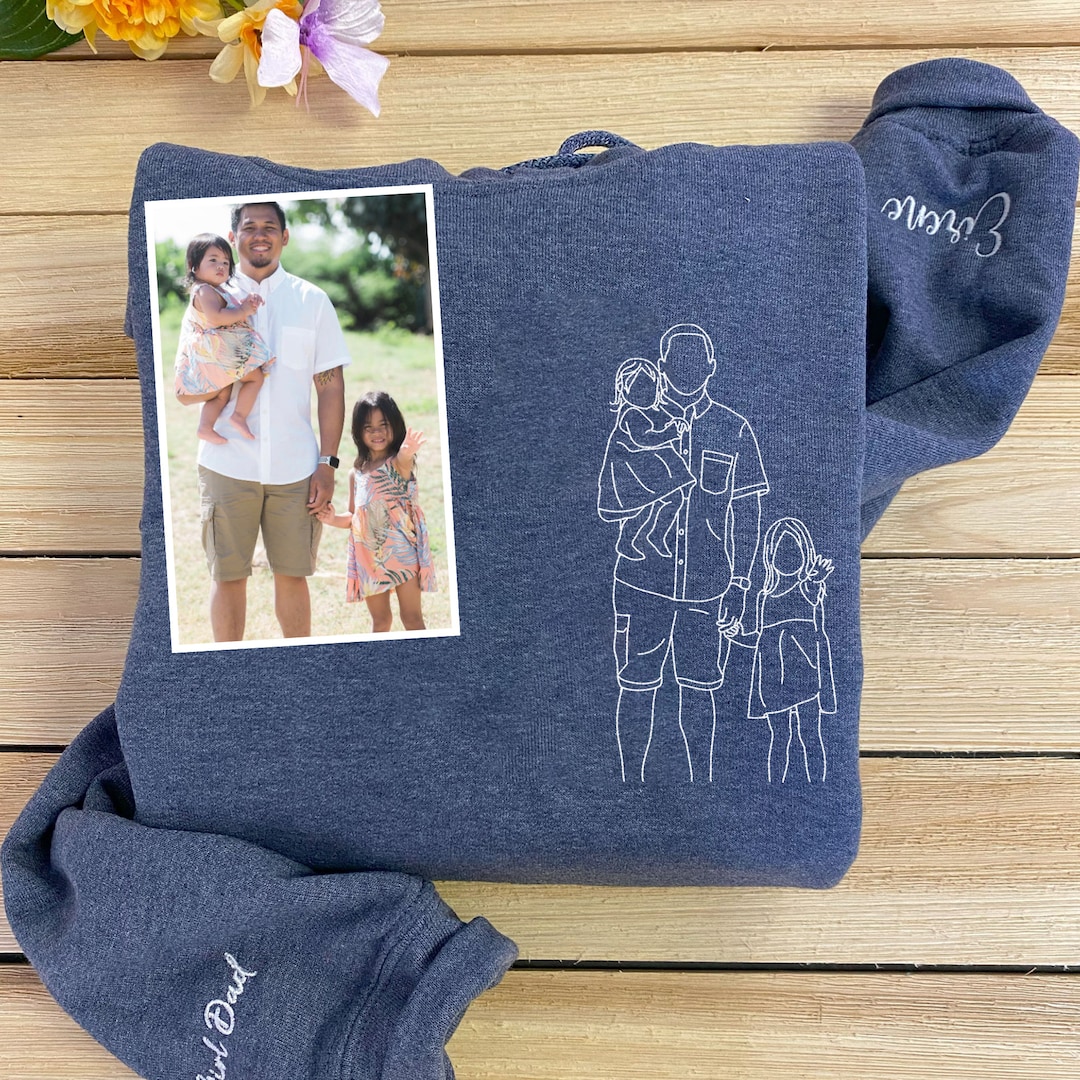Dad Hoodie With Photo, Embroidered Portrait Sweatshirt With Kids Names ...