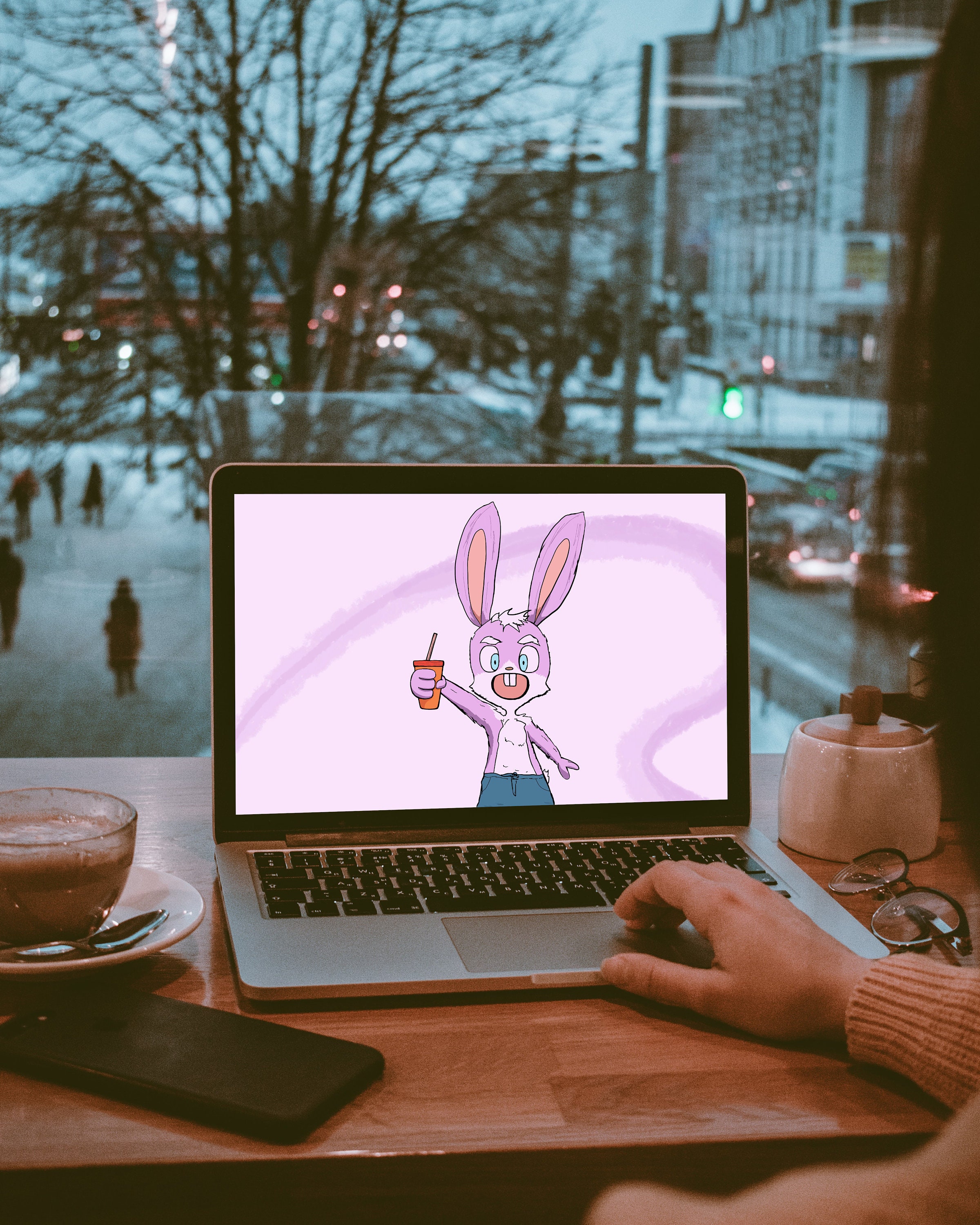 Cute Anime Digital Wallpaper, Bunny Rabbit Boy Artwork, Hand-drawn ...