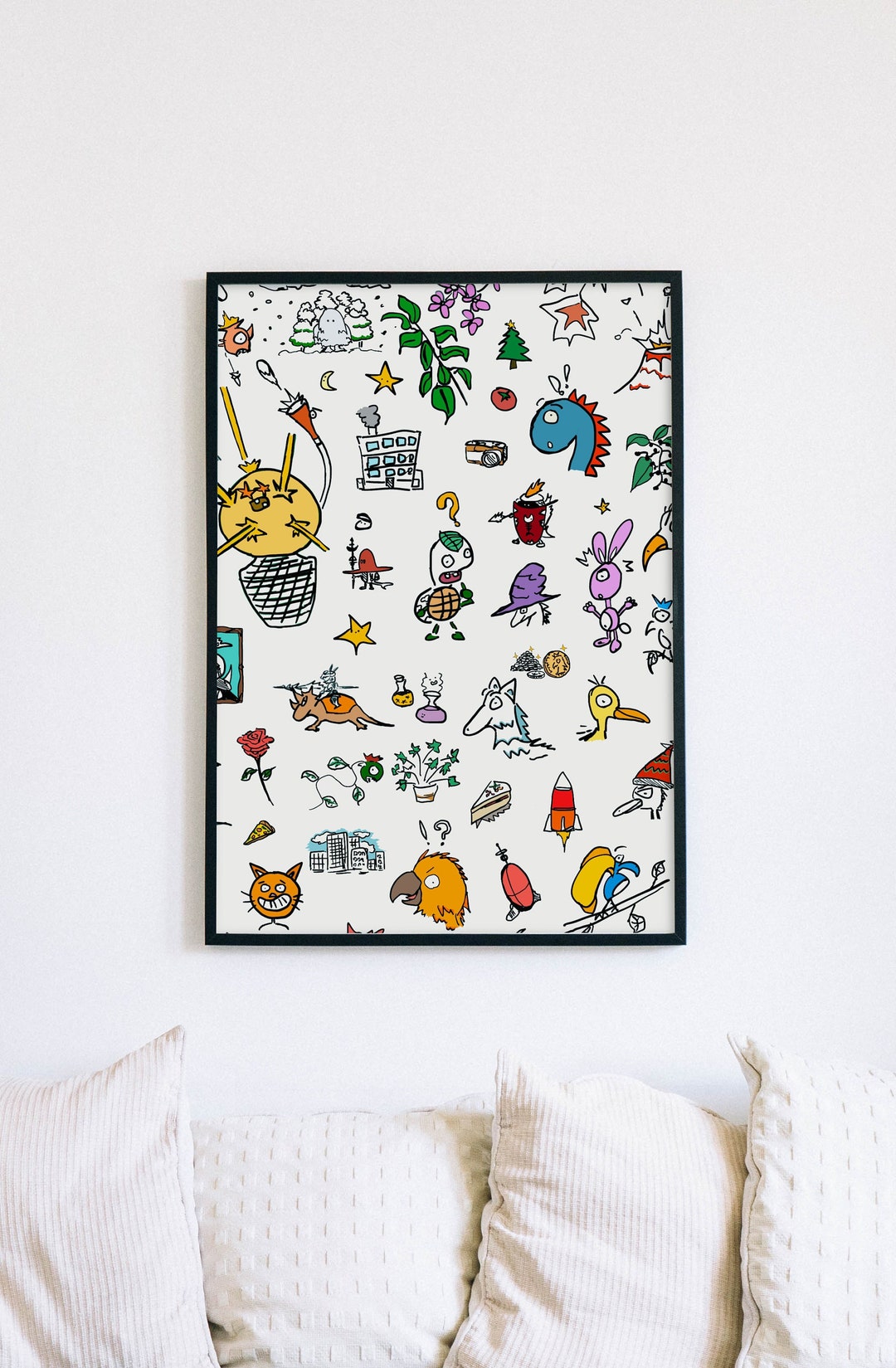 Random Mix Doodle Wall Art, Cute Colourful Hand-drawn, Funny Doodles ...