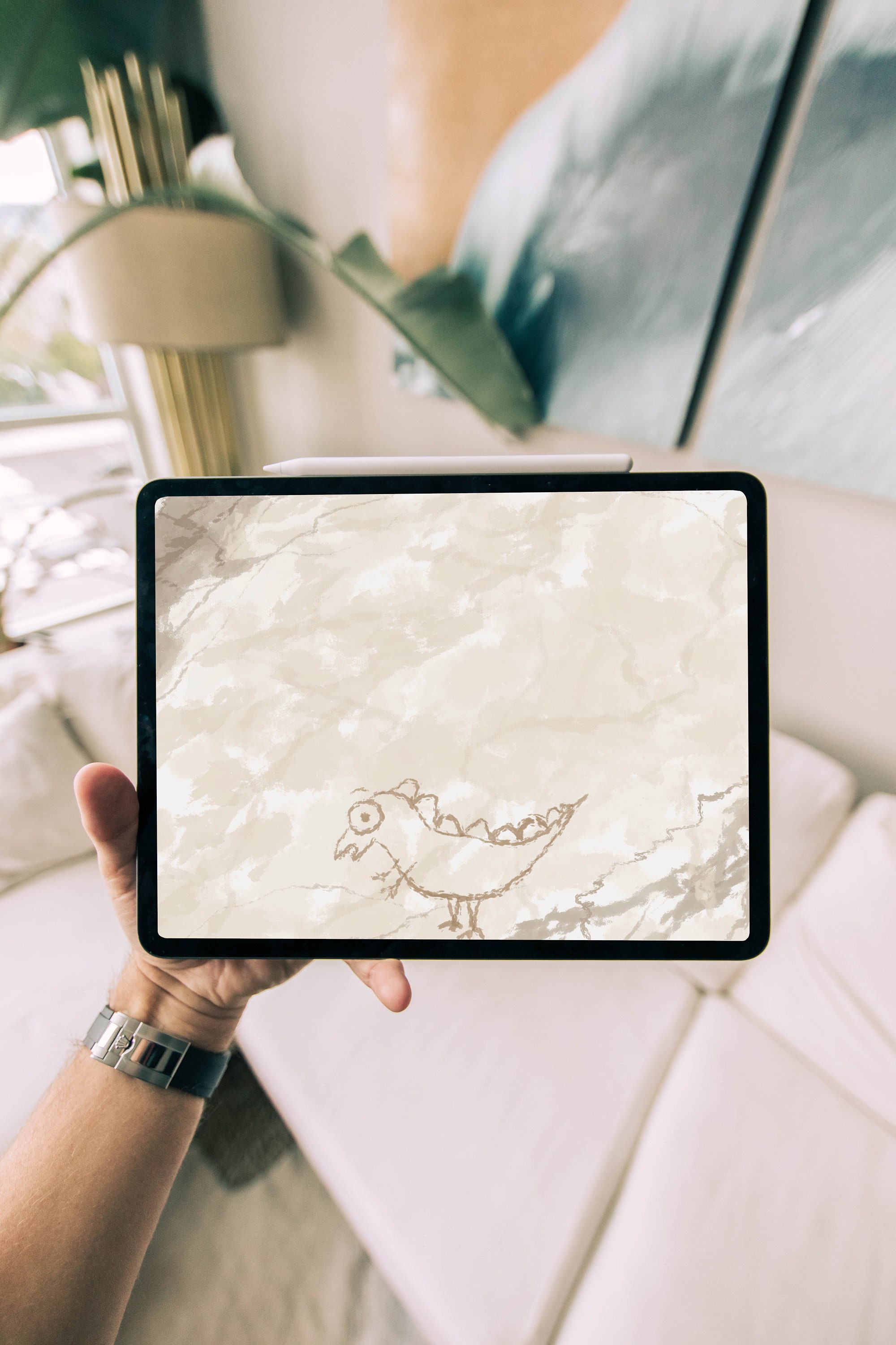 Dino Caveman Drawing Digital Wallpaper Doodle Artwork Dino - Etsy
