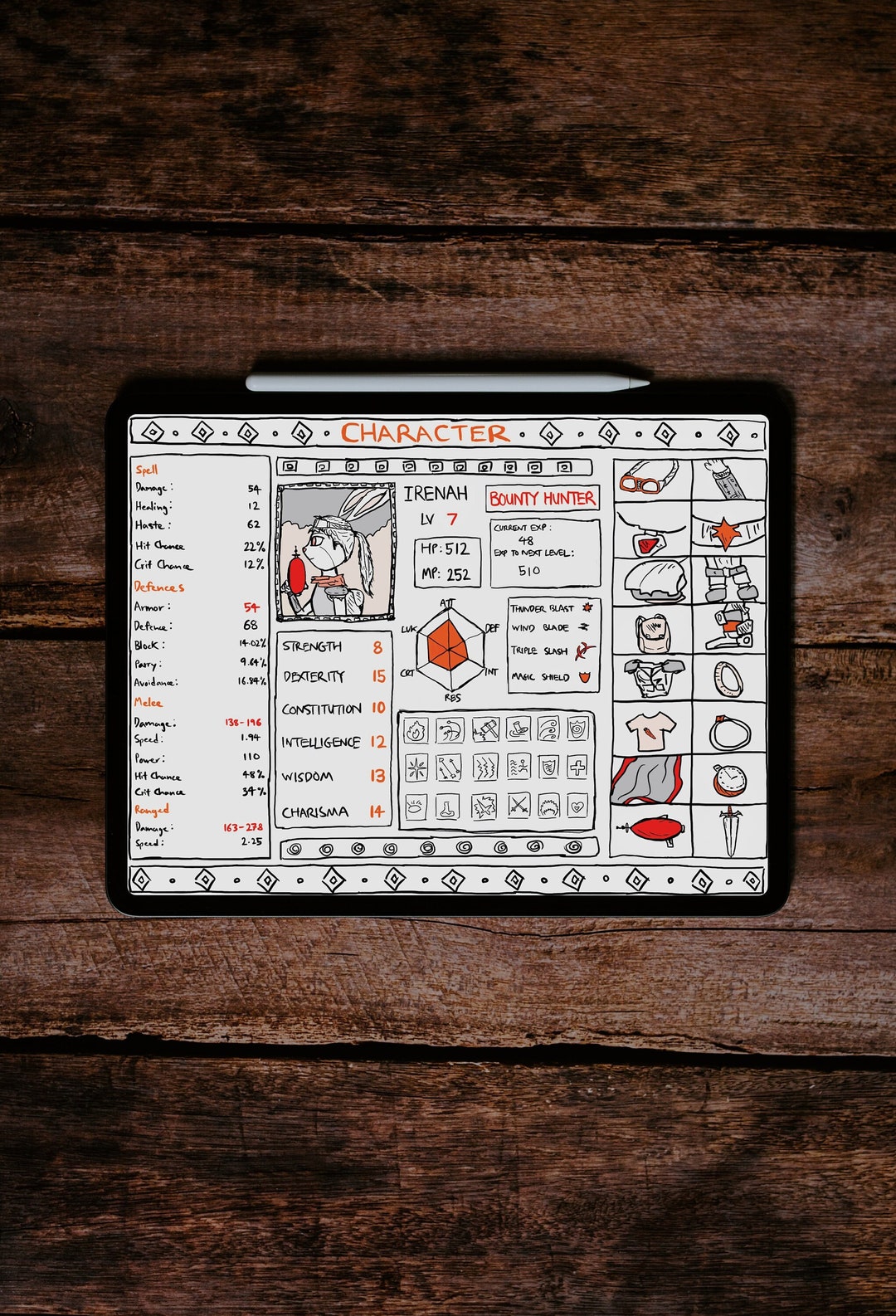 RPG Stats Page Wallpaper, Random Character Doodle Artwork, Bounty ...