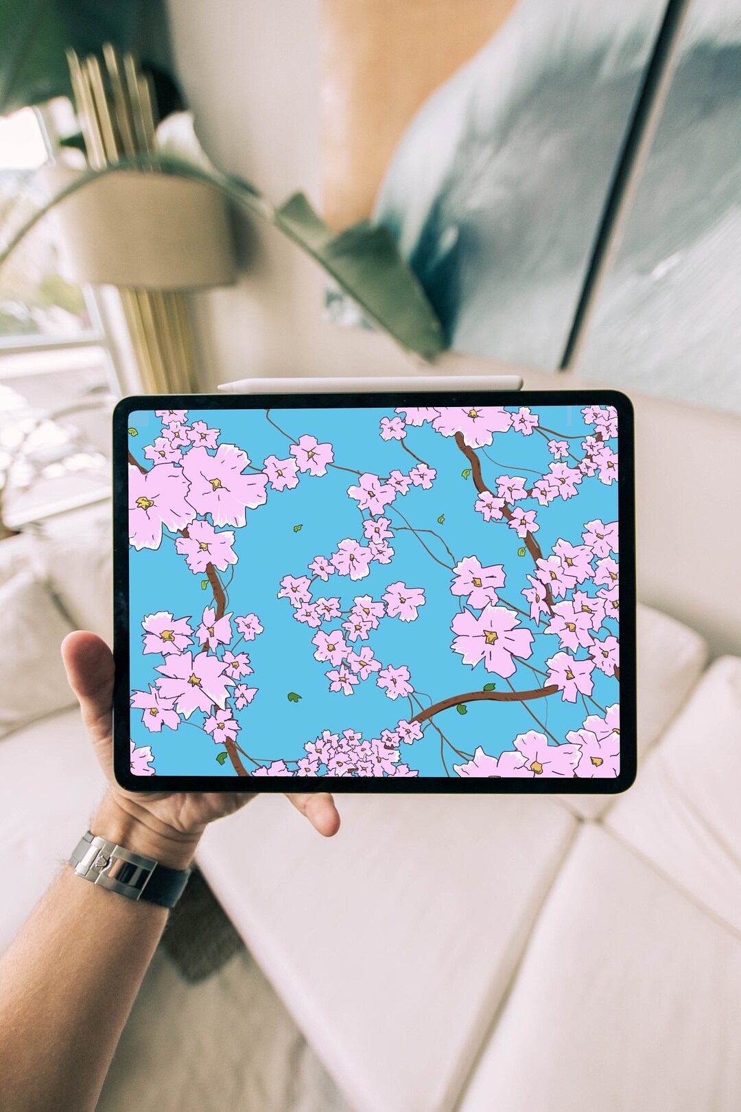 Pink Flower Blossom Digital Wallpaper, Relaxing Cute Doodle Artwork ...