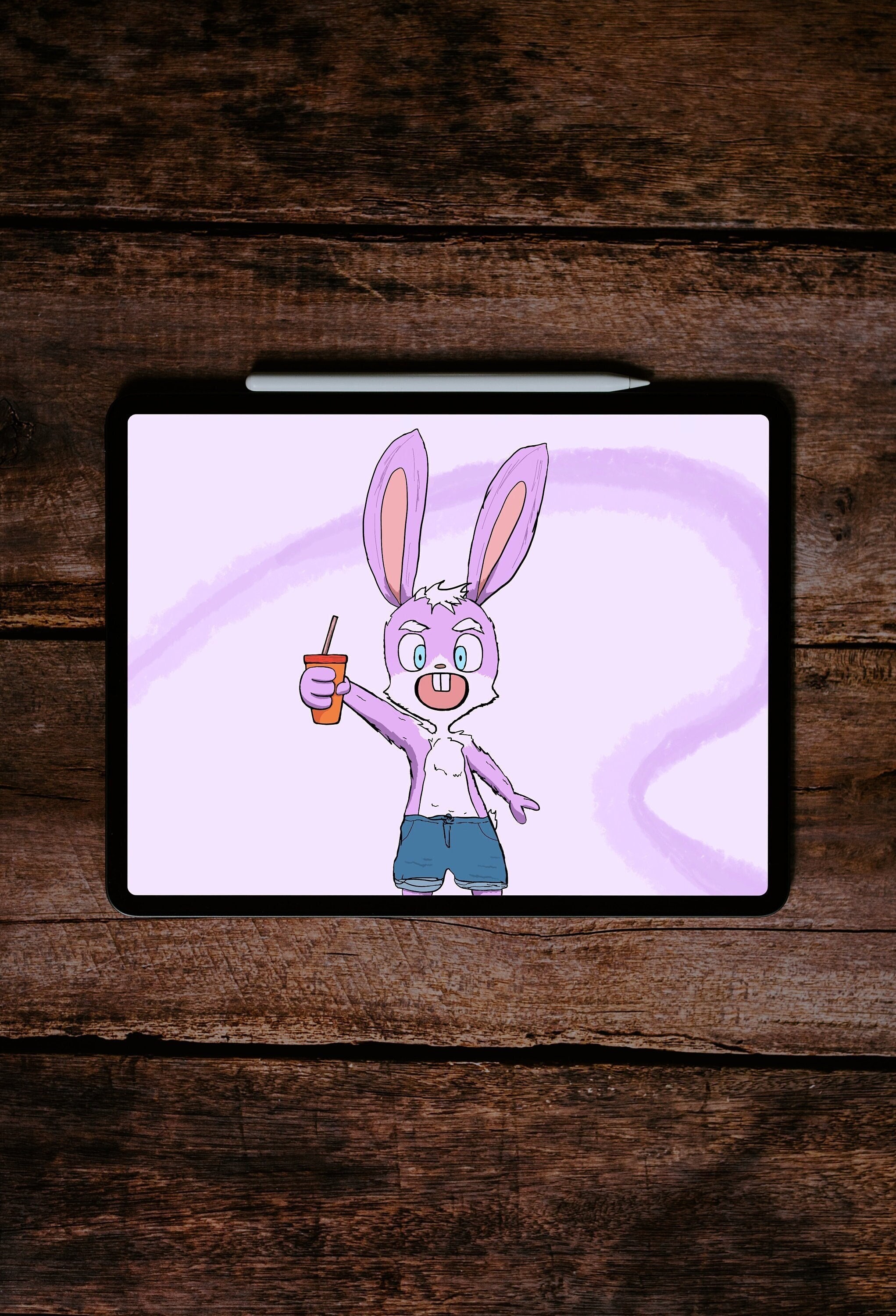 Cute Anime Digital Wallpaper, Bunny Rabbit Boy Artwork, Hand-drawn ...