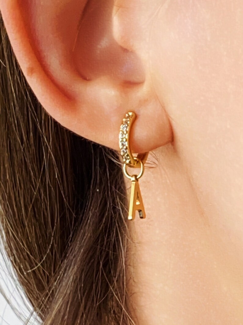 Initial Earrings / Gold Plated /CZ/ 925 Silver / Initial Letter ...