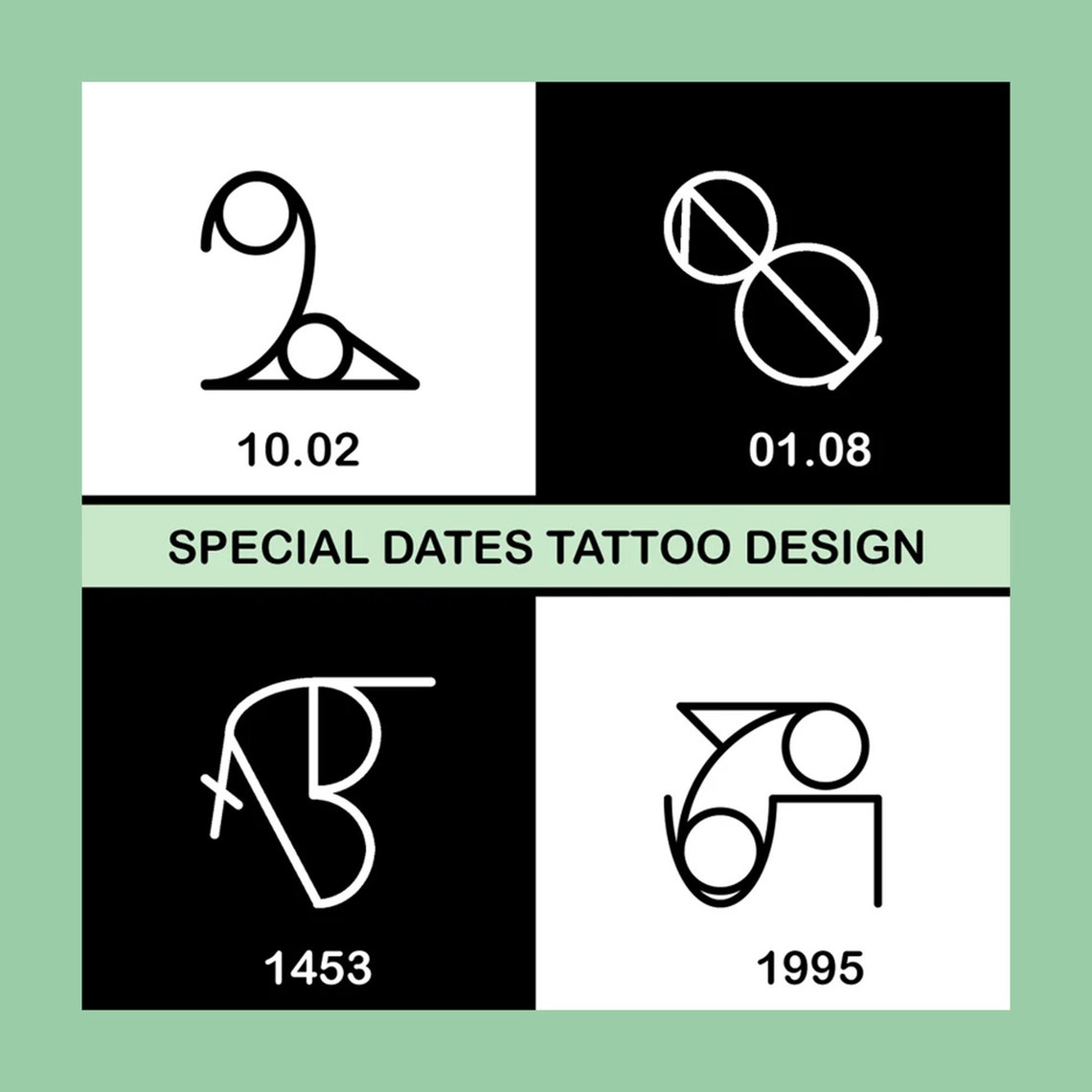 Custom Number Logo Dates Tattoo Design Monogram Drawing - Etsy