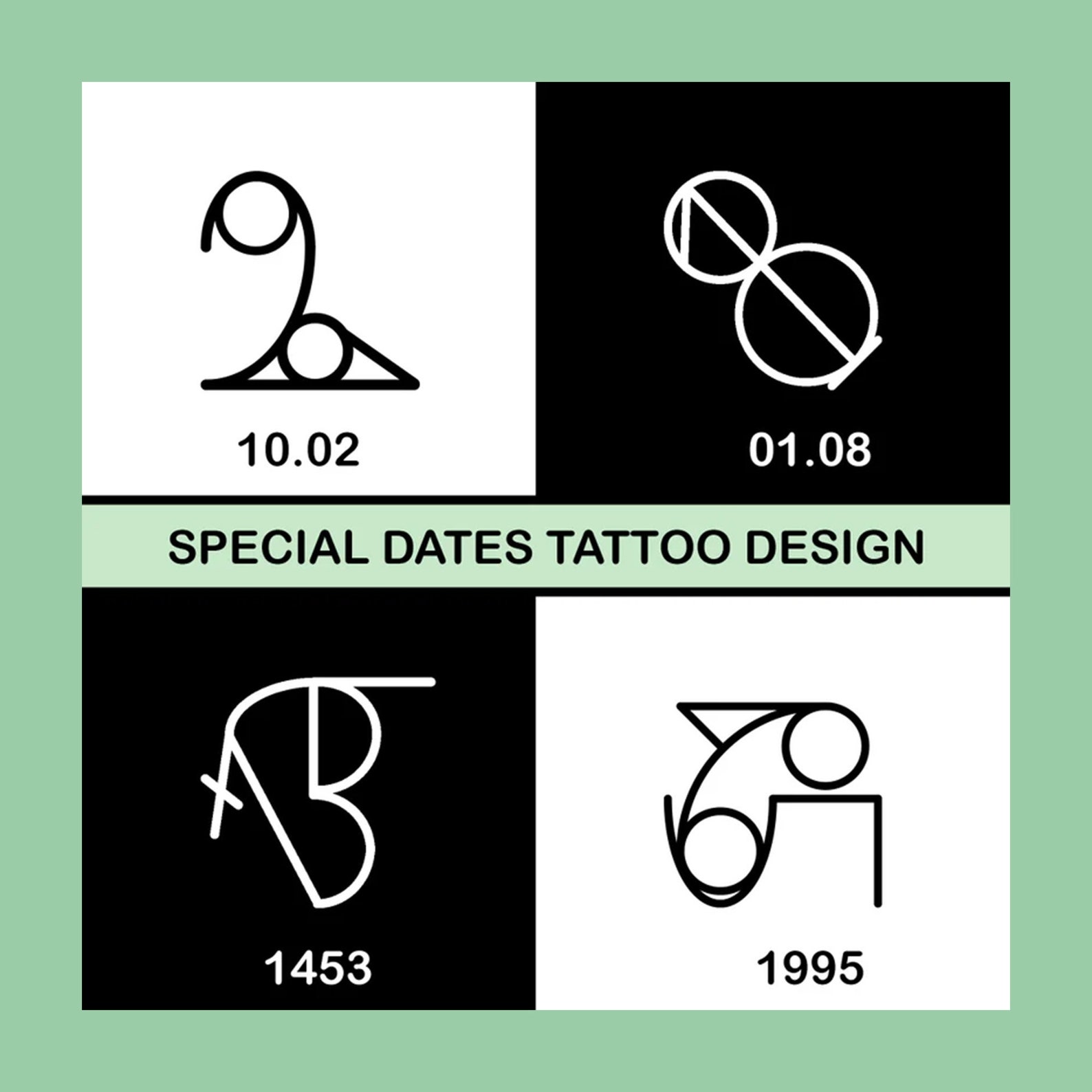 Custom Number Logo Dates Tattoo Design Monogram Drawing - Etsy