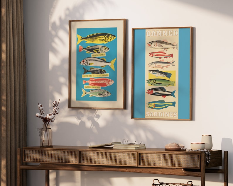 Funky Sardines Collage Art Print | Retro Kitchen Wall Decor, Framed ...