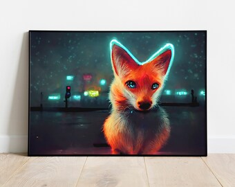 Neon Fox Wall Art - Etsy