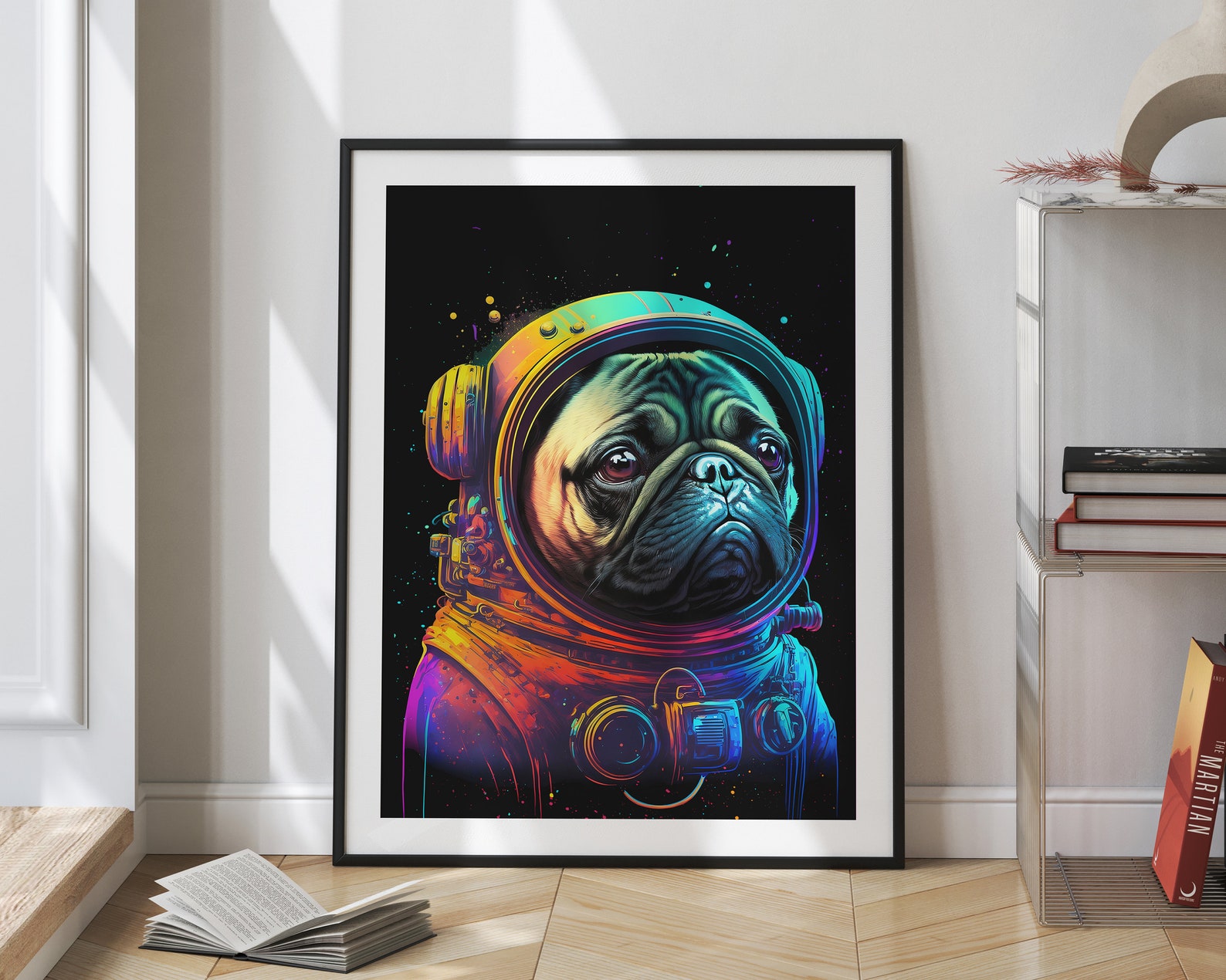 Graffiti Art Cute Pug in Astronaut Suit Surreal Colorful Rainbow Art ...