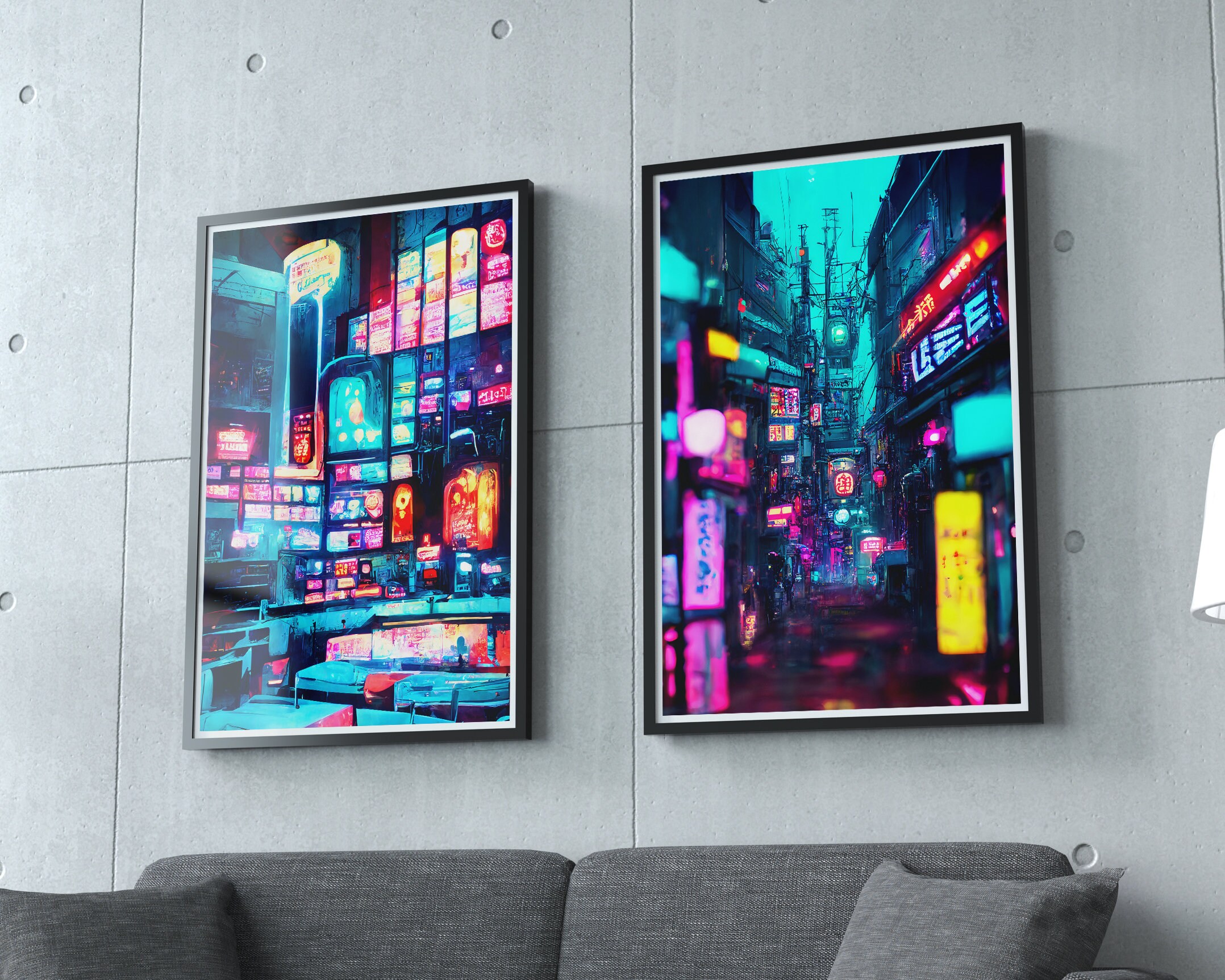 Cyberpunk Print Surreal Futuristic Japanese Street With Cyan - Etsy