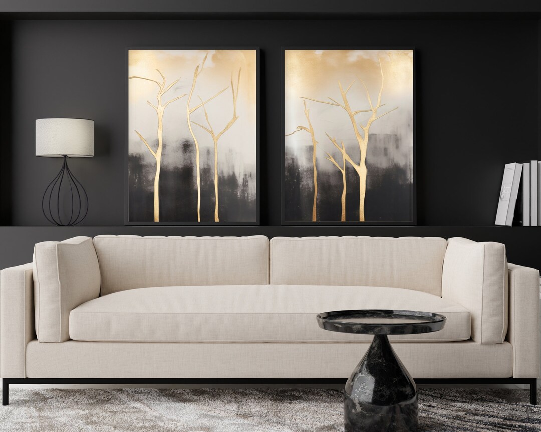 Black and Gold Trees Art Print Set | Modern Minimalist Framed Home ...