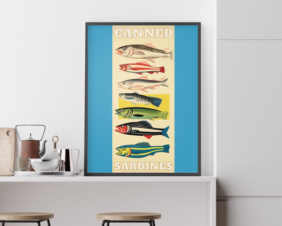 Funky Sardines Collage Art Print | Retro Kitchen Wall Decor, Framed ...