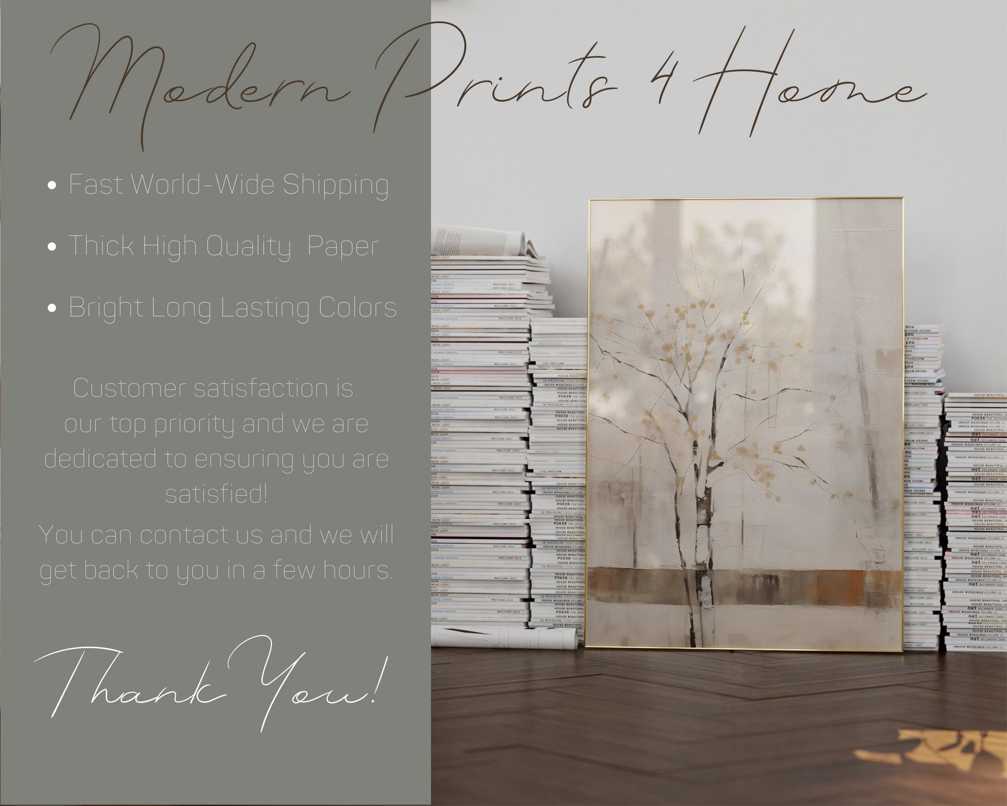 3 Piece Neutral Autumn Nature Wall Art | Minimalist Tree Print Set ...