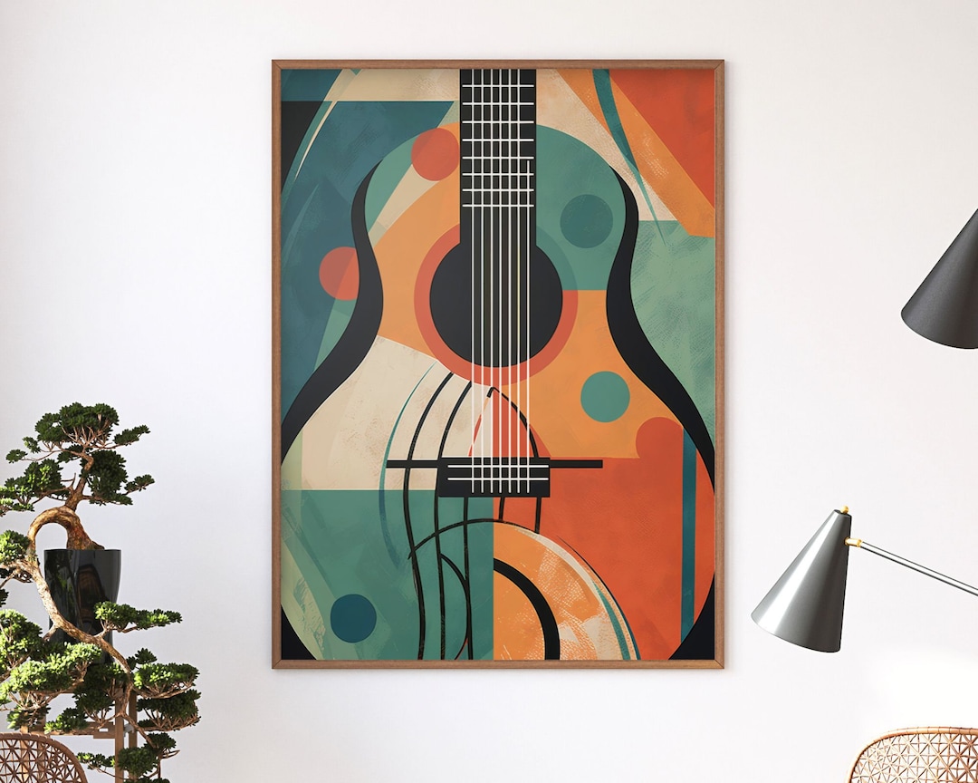 Modern Art | Abstract Guitar Mid Century Music Art Print | Large Living ...