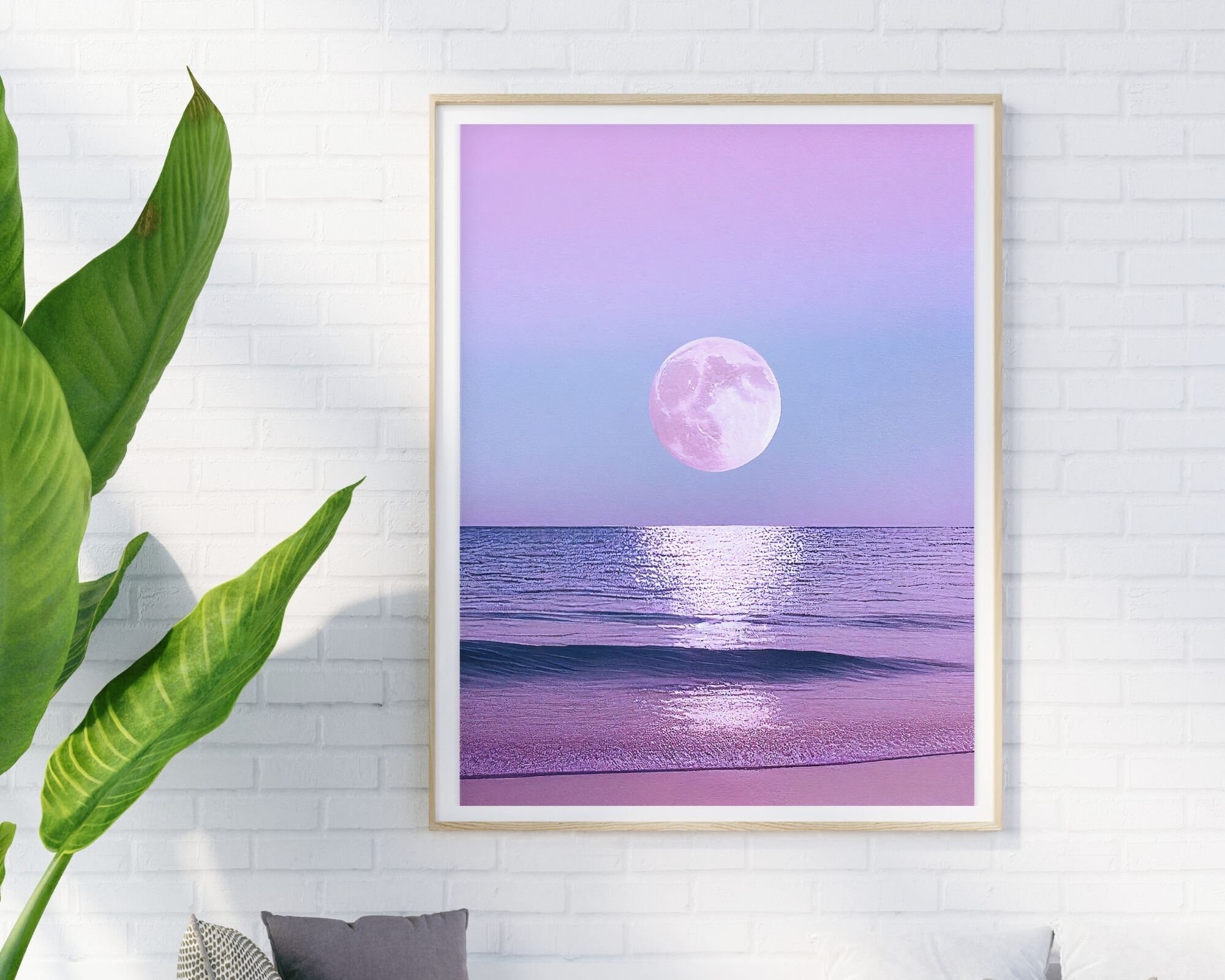 Moon Above Ocean Boho Tropical Beach Purple Coastal Art Print - Etsy
