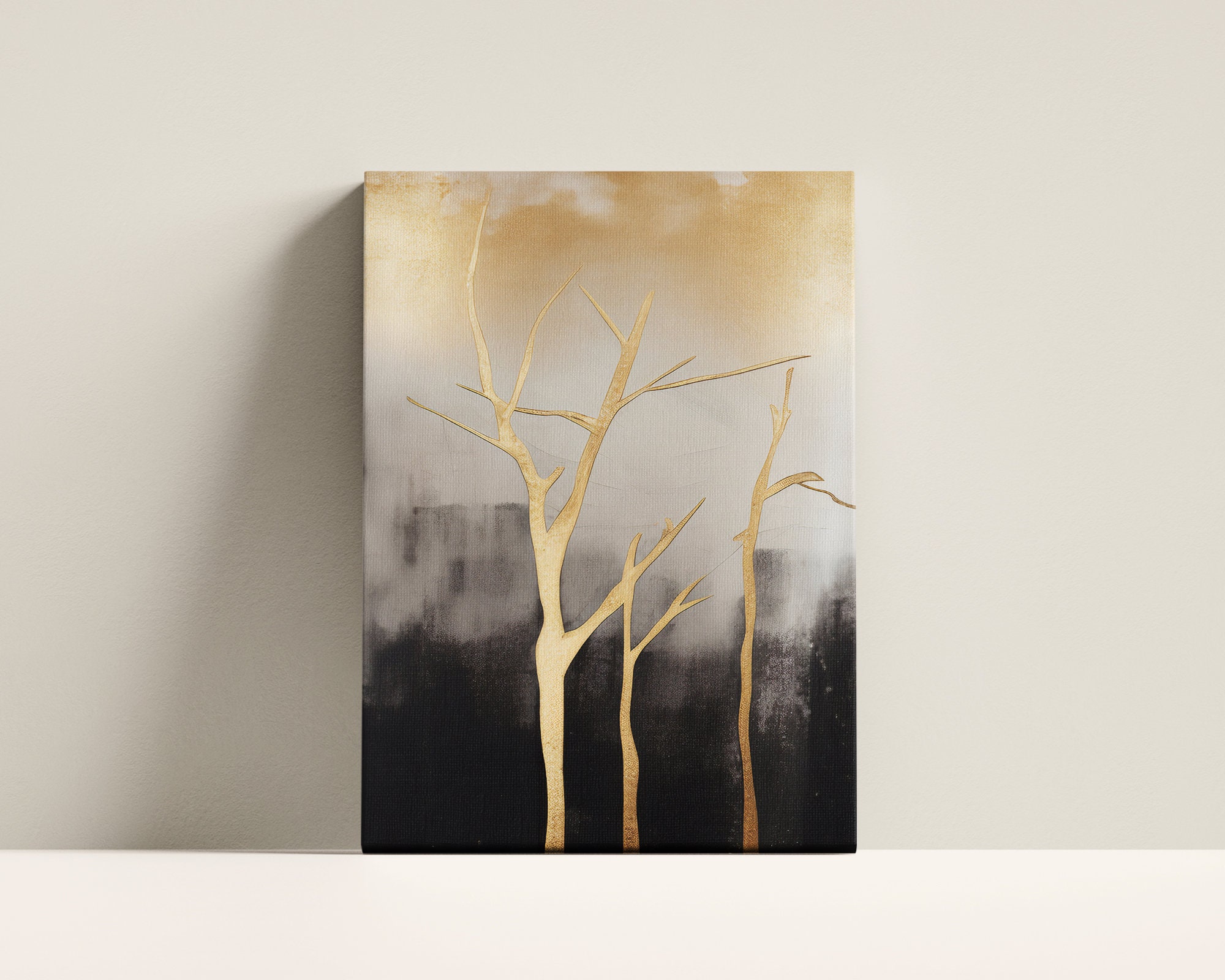 Black and Gold Trees Art Print Set | Modern Minimalist Framed Home ...