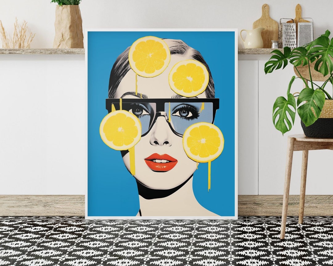 Funky Retro Woman Lemon Collage Art Print | Ready to Hang - Etsy